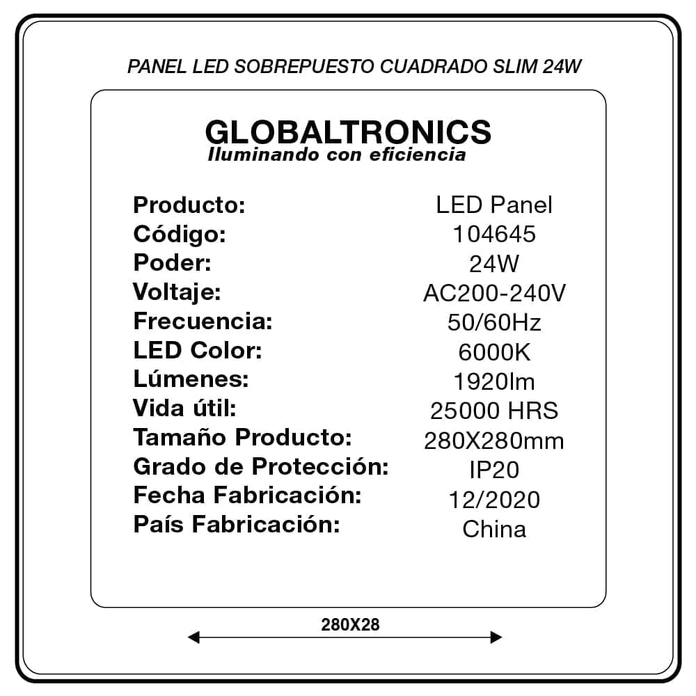 Panel Led S/P Cuadrado Slim 24W Globaltronics | Ferrelectrica ...