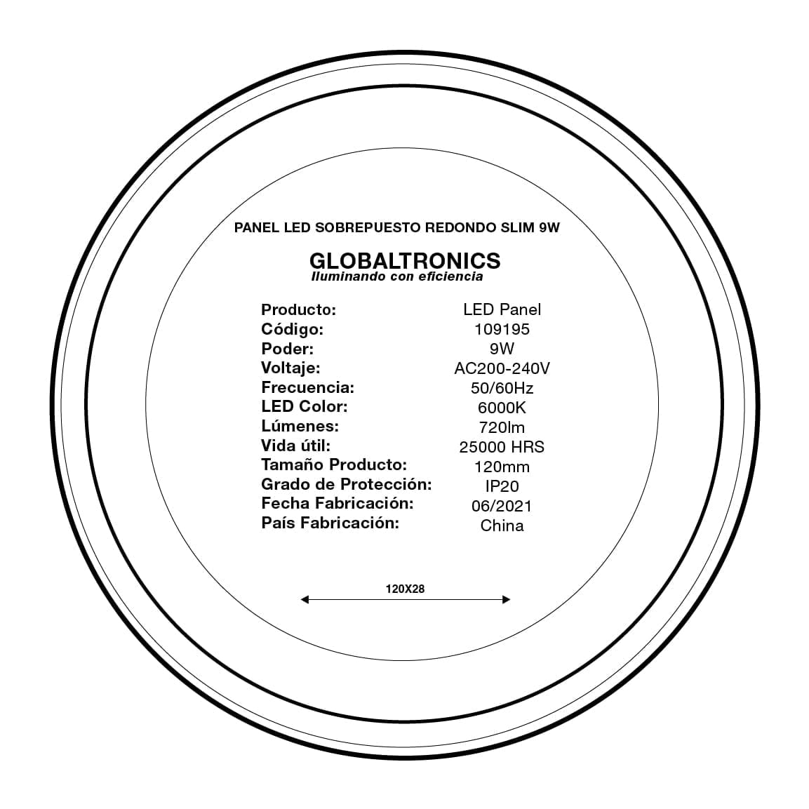 Panel Led S/P Redondo Slim 9W Globaltronics | Ferrelectrica SPA