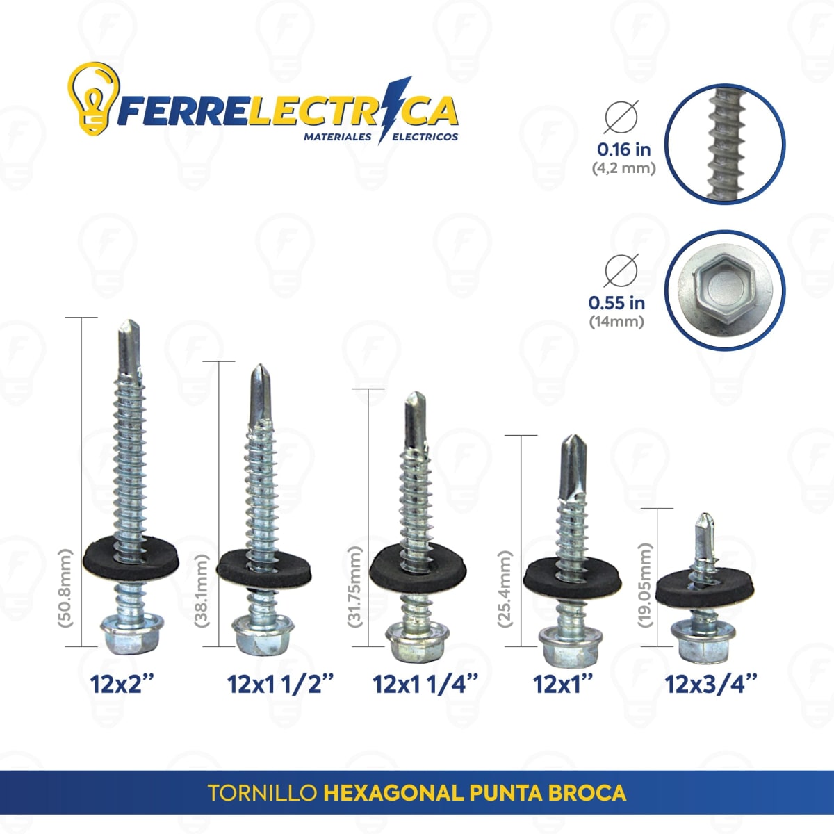 Tornillo hexagonal punta broca 12x3/4 100 un | Ferrelectrica SPA