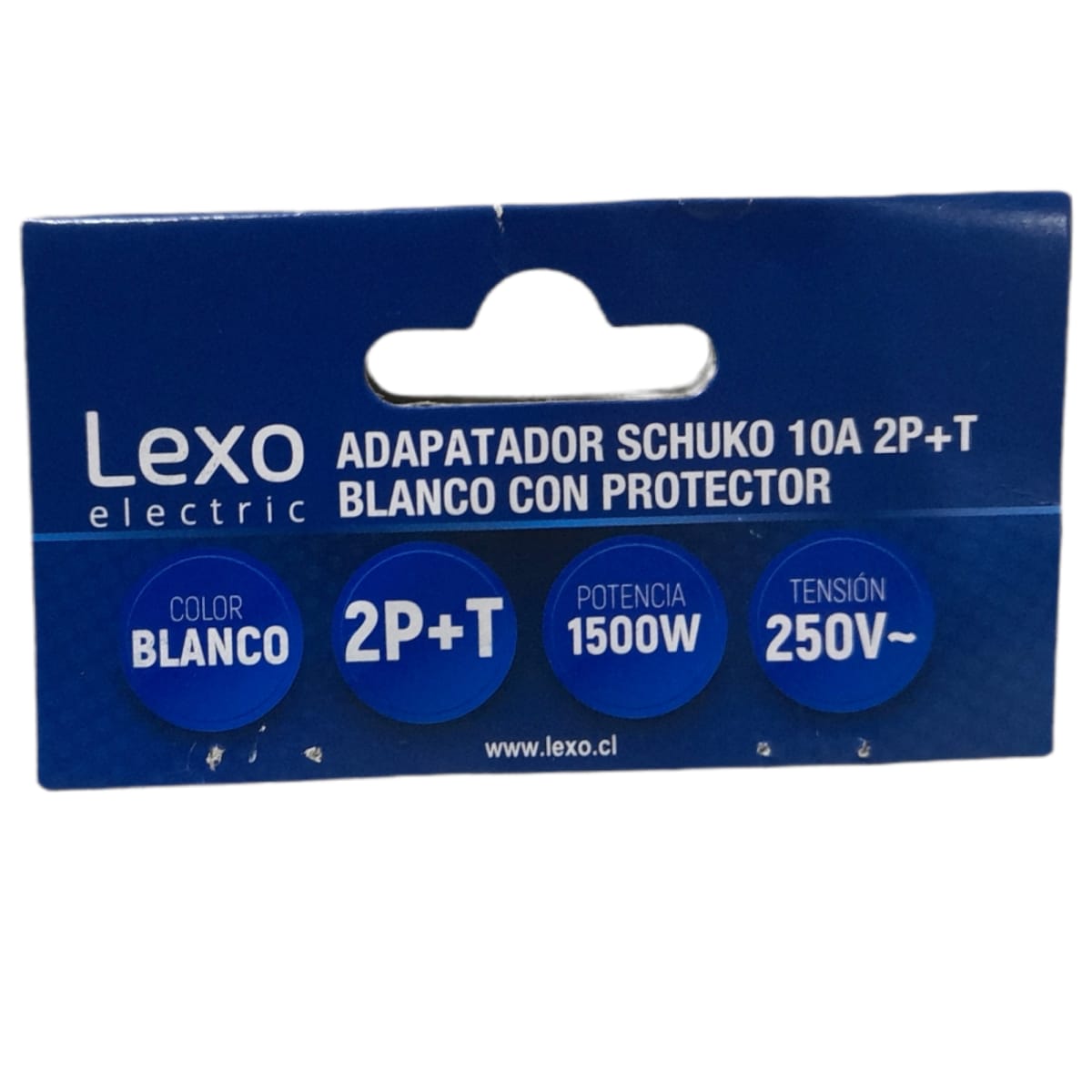 Adaptador Schuko 10A 1500W c/Protector Blanco LEXO | Ferrelectrica SPA