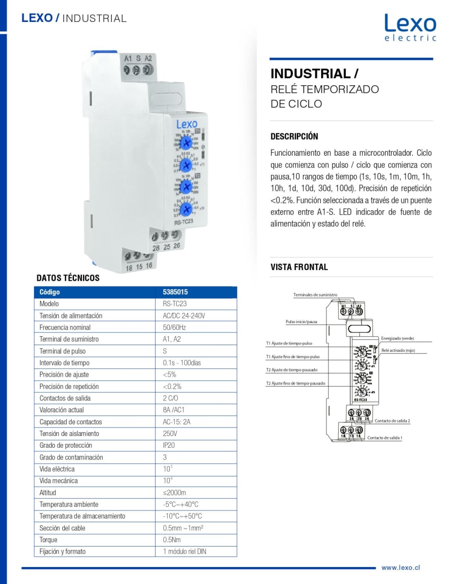 Rele Ciclico Asimetrico RS-TC23 0.1s-100d 24-240VAC/VDC 2C/O ...
