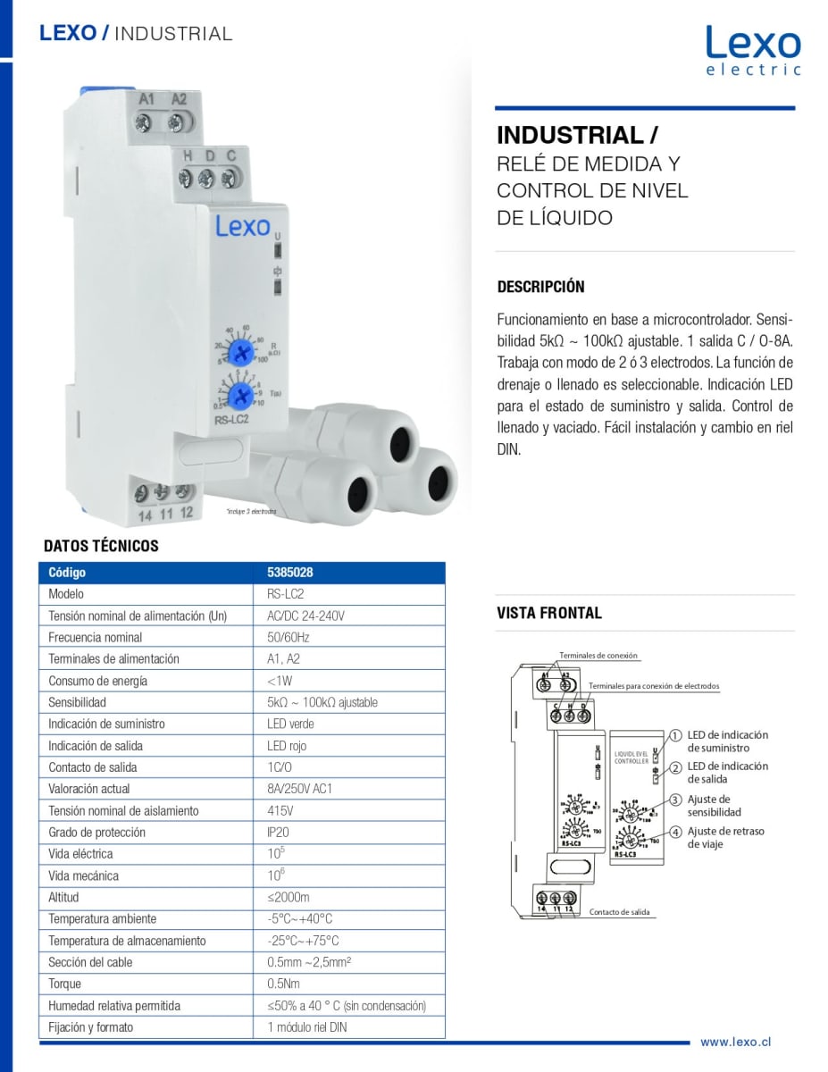Rele Control de nivel de Liquido 1P RS-LC2 24-220VAC/DC Lexo | Ferrelectrica Materiales Electricos