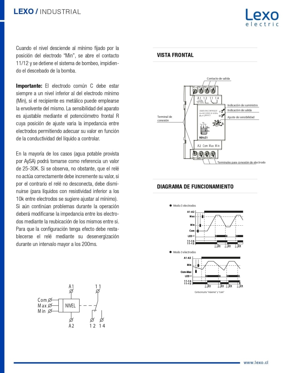 Rele Control de nivel de Liquido 2P RD-LC1 220-380VAC Lexo | Ferrelectrica SPA