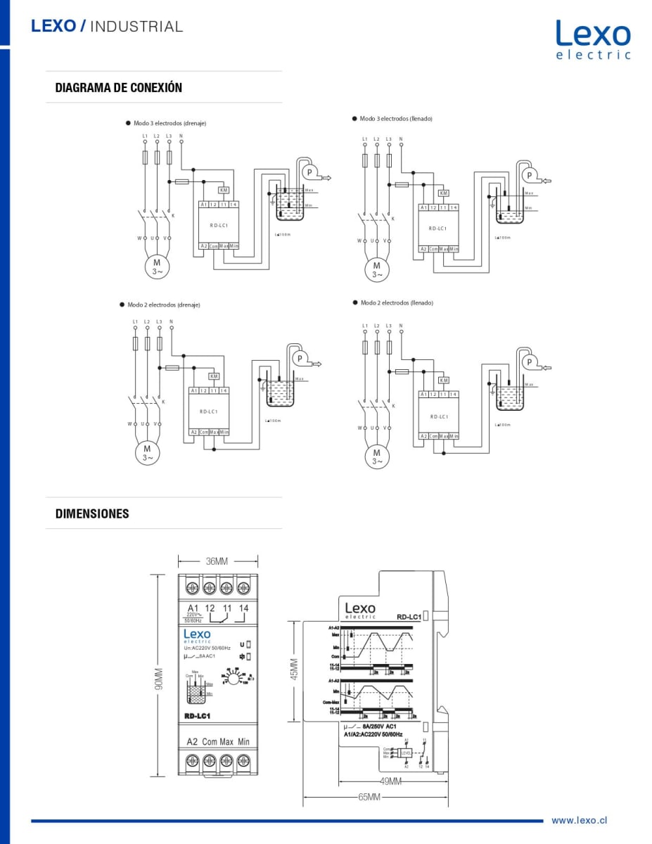 Rele Control de nivel de Liquido 2P RD-LC1 220-380VAC Lexo | Ferrelectrica Materiales Electricos