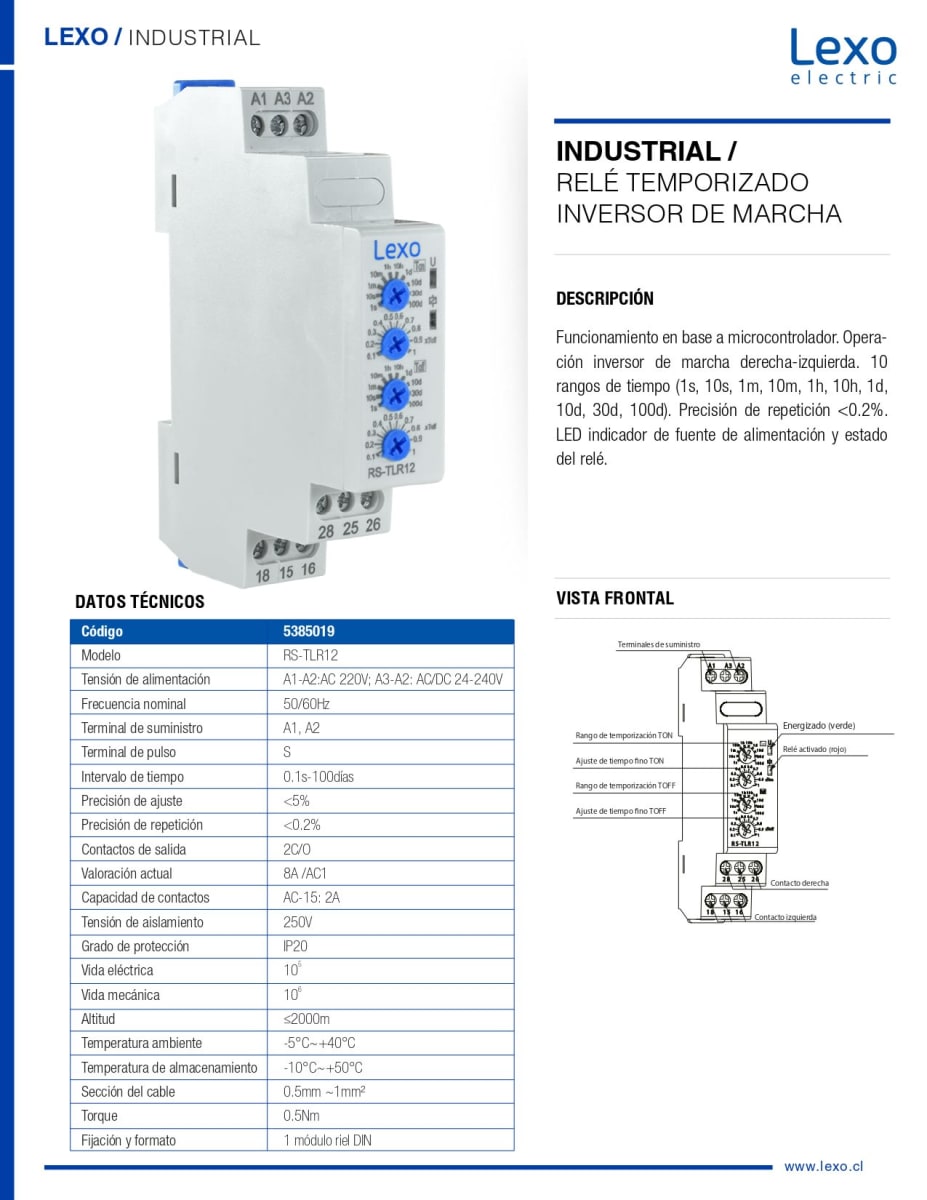 Rele Inversor de marcha RS-TLR12 2 C/O Lexo | Ferrelectrica Materiales Electricos