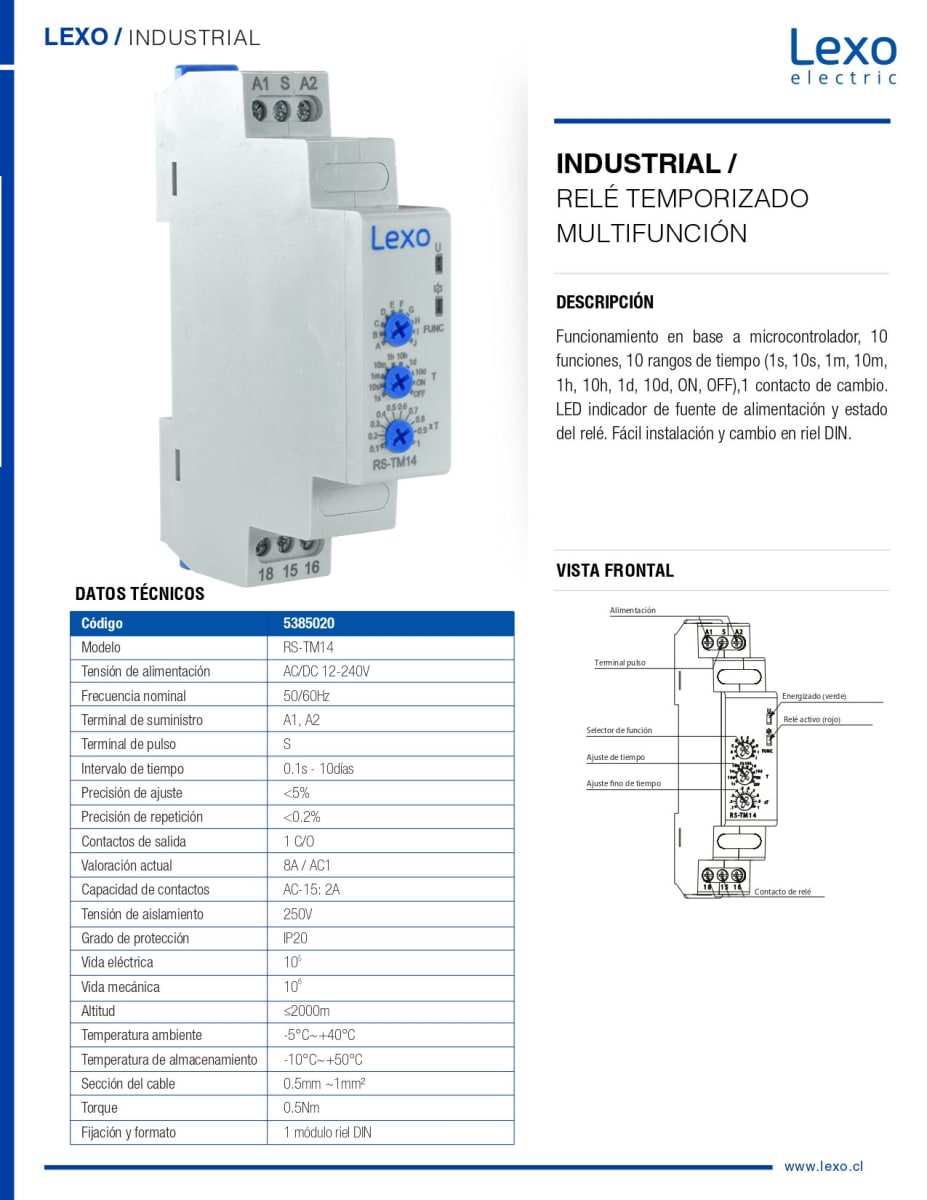 Rele Multifuncion RS-TM14 12-240V 1C/O Lexo | Ferrelectrica SPA