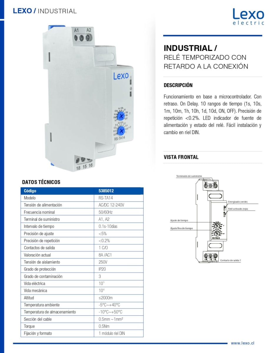 Rele On Delay RS-TA14 1s - 10d 12-240VAC/VDC Lexo | Ferrelectrica SPA