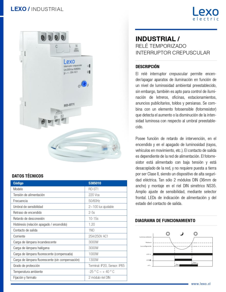 Rele Temporizado Crepuscular RD-ST1 C/Sensor Lexo | Ferrelectrica SPA