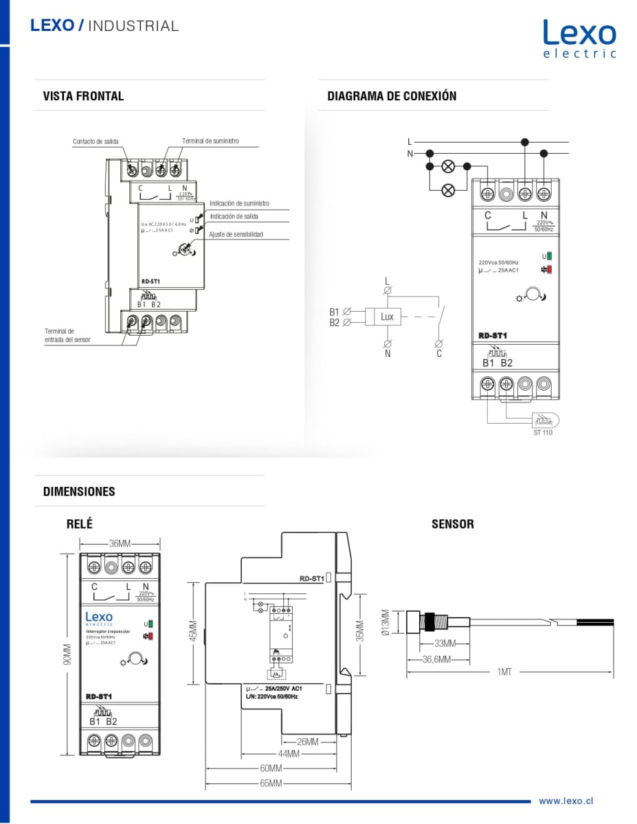 Rele Temporizado Crepuscular RD-ST1 C/Sensor Lexo | Ferrelectrica SPA