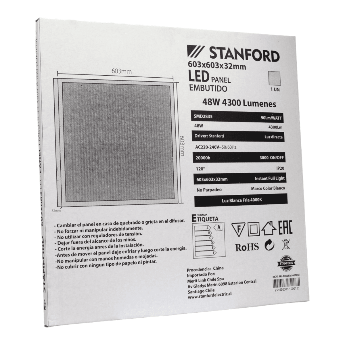 Panel Led 603x603x32mm Embutido Stanford 48w Luz Directa ...