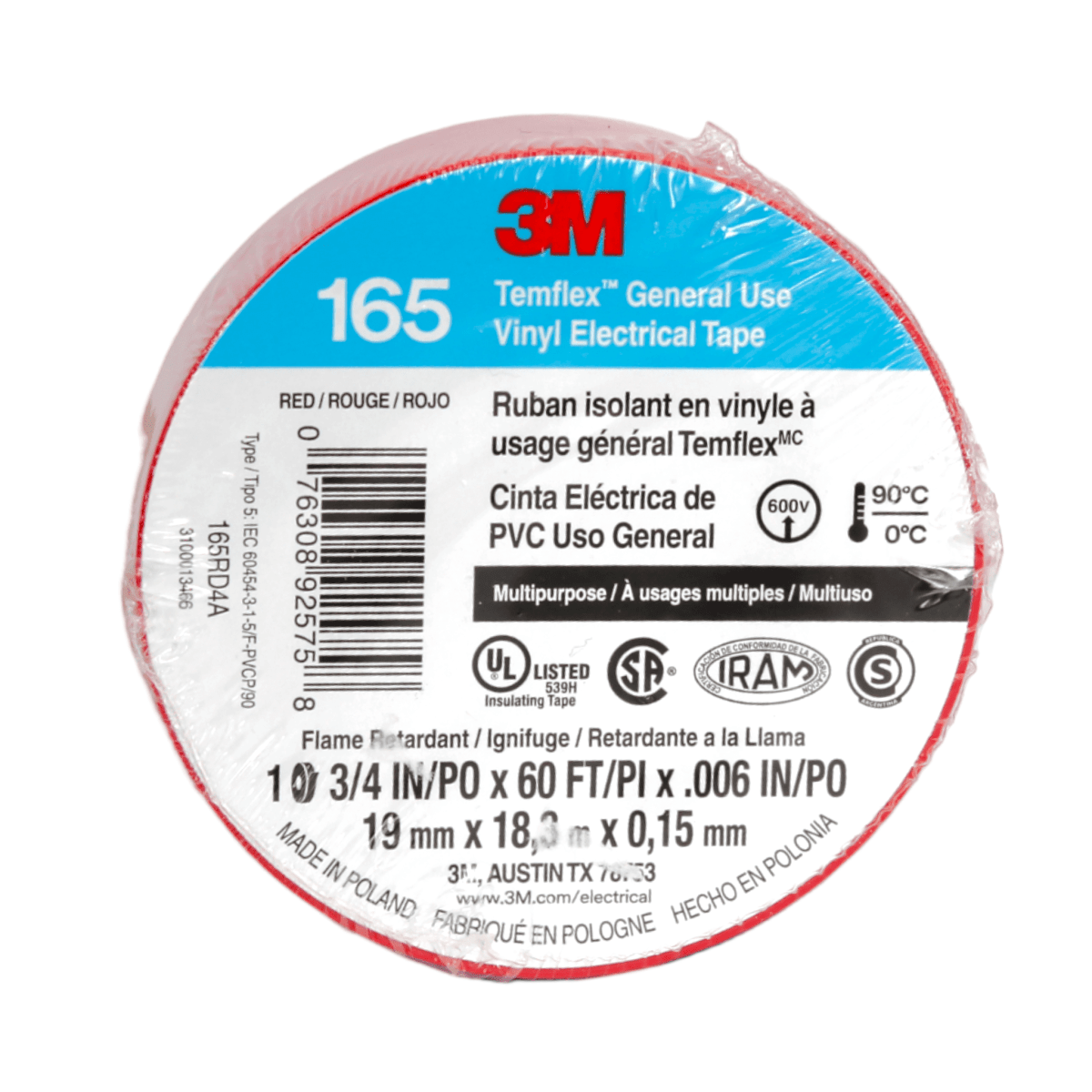 Cinta Aisladora Pvc Temflex 165 3M 19mm X 18 Mts | Ferrelectrica Materiales Electricos