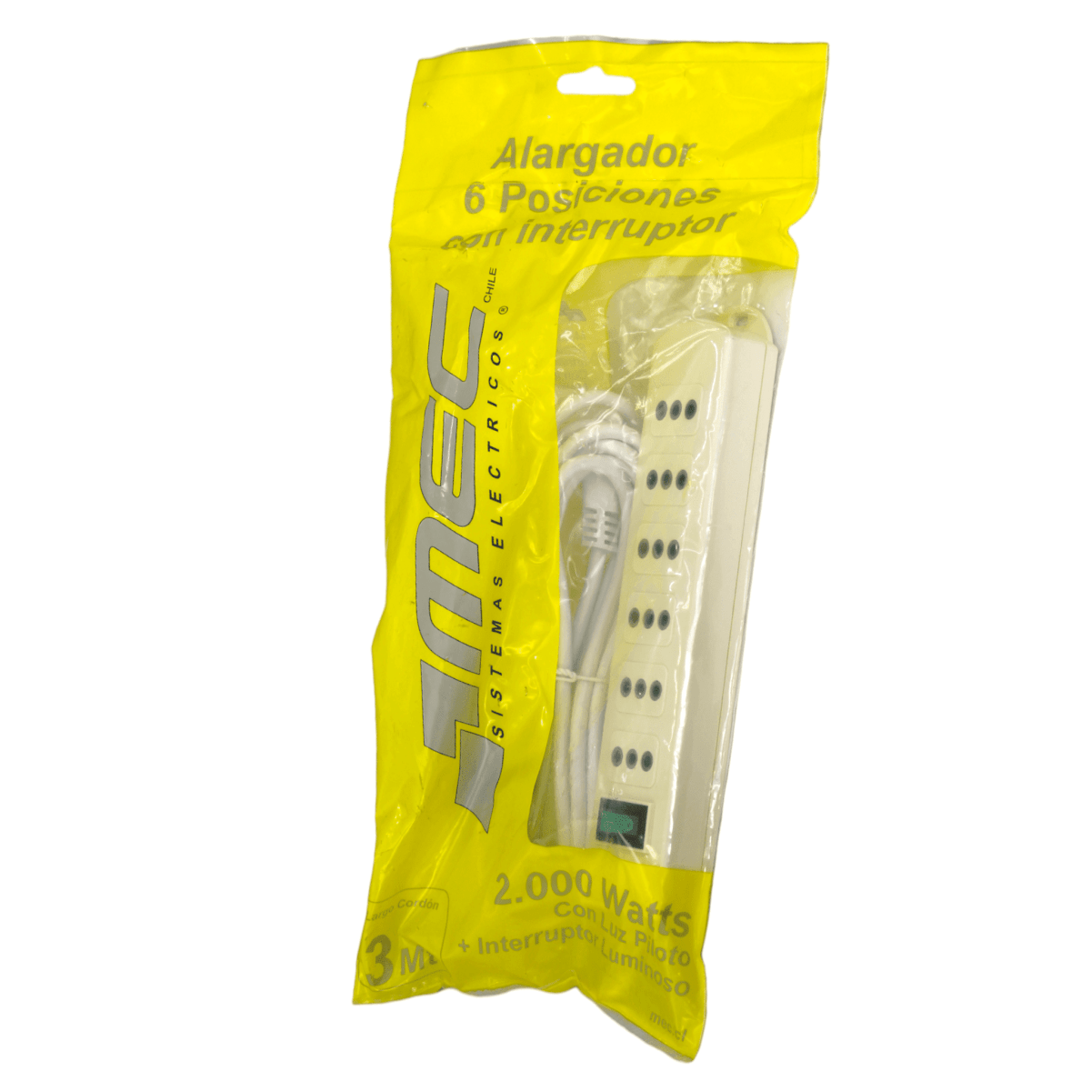 Alargador Con Int. 6 Puestos 3 Mts 2p+T 250V 10A Claro MEC ...