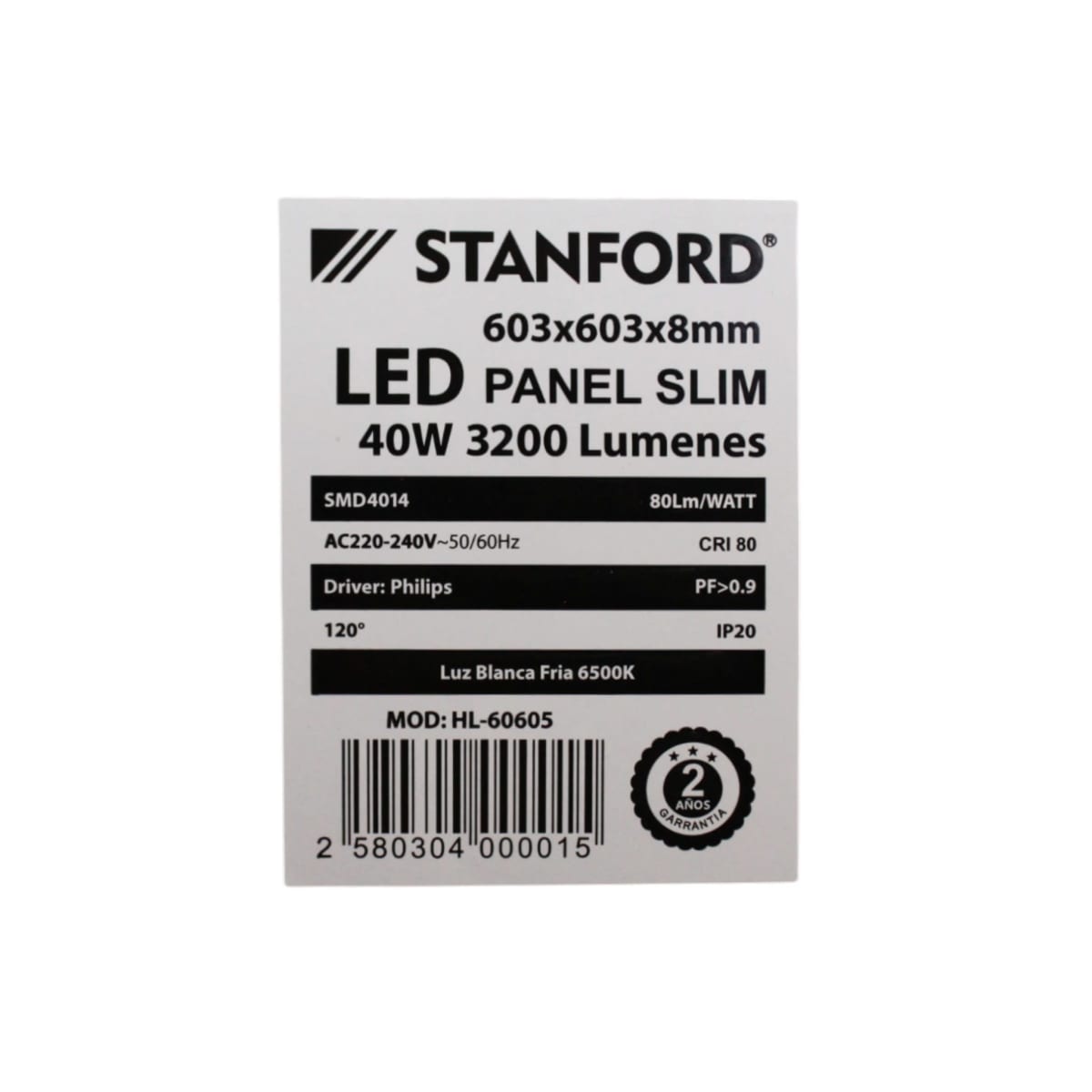 Panel Led 603x603x8mm Emb. Slim Stanford 40w 6500K | Ferrelectrica ...