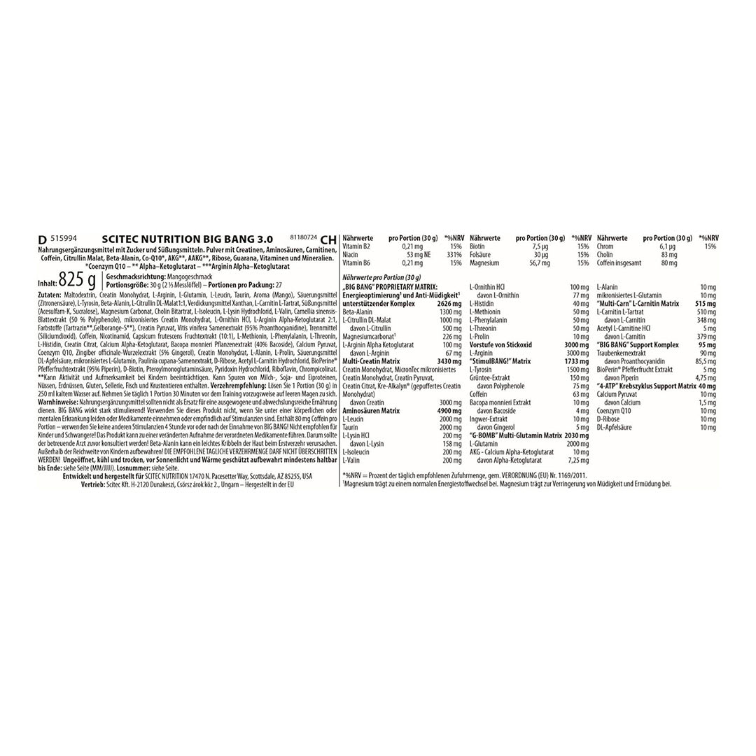 PRE ENTRENO BIG BANG SCITEC (820 GR) | Suplementos Gold | Tienda de ...