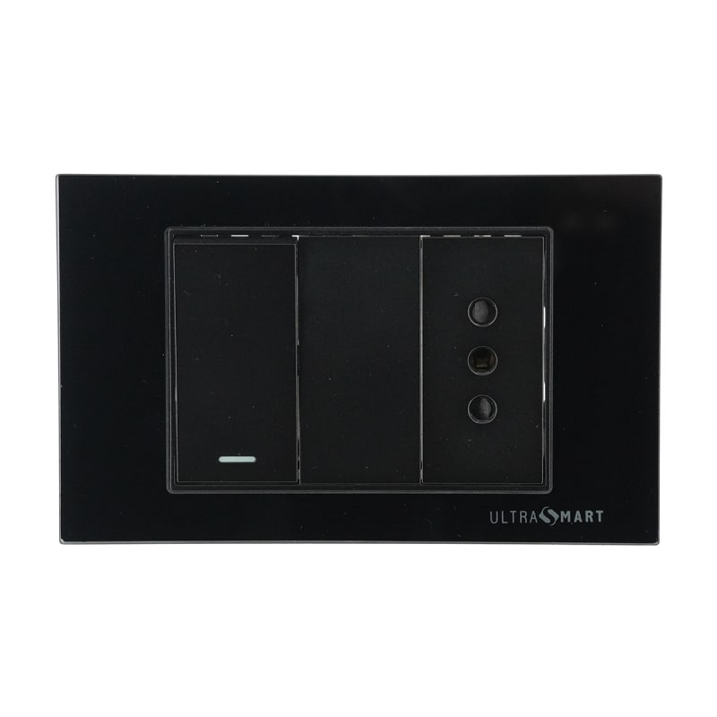 Conmutador Simple 9/24 + Tomacorriente Simple UltraSmart Crystal Black | Impotec