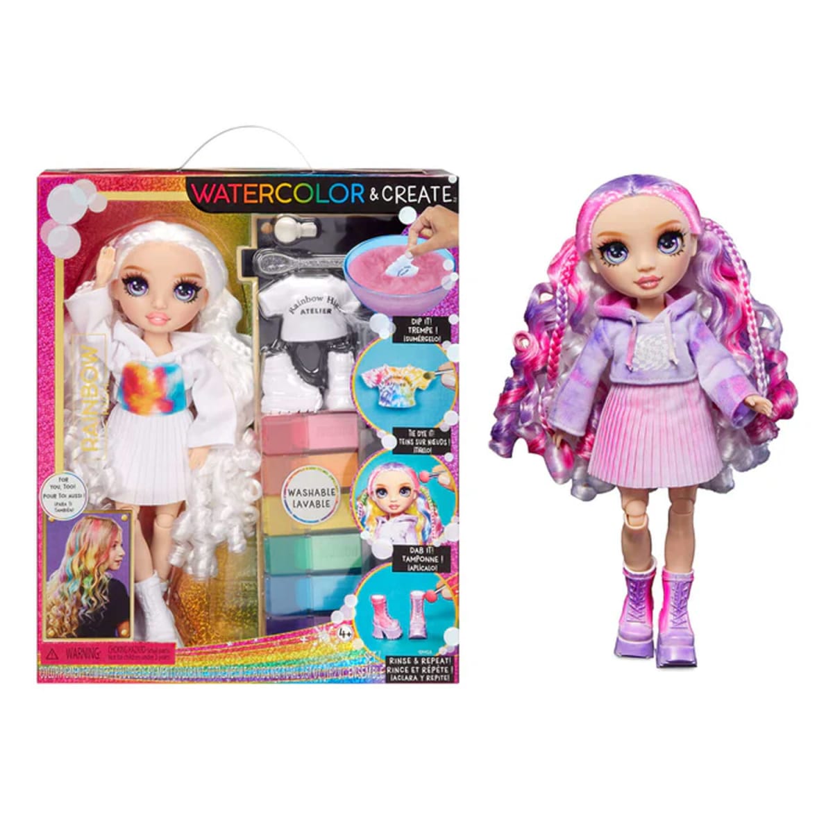 Muñeca Rainbow High Watercolor & Create-Purple | Detalles Valentina