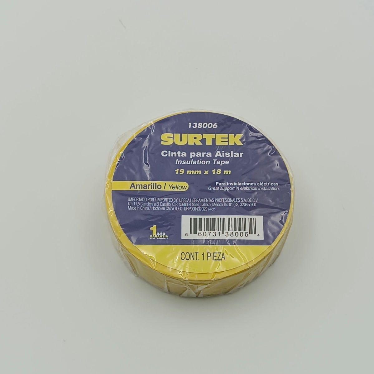 CINTA PARA AISLAR AMARILLA 18 MTS. -138006-SURTEK-260 | RNK Ferreteria Industrial
