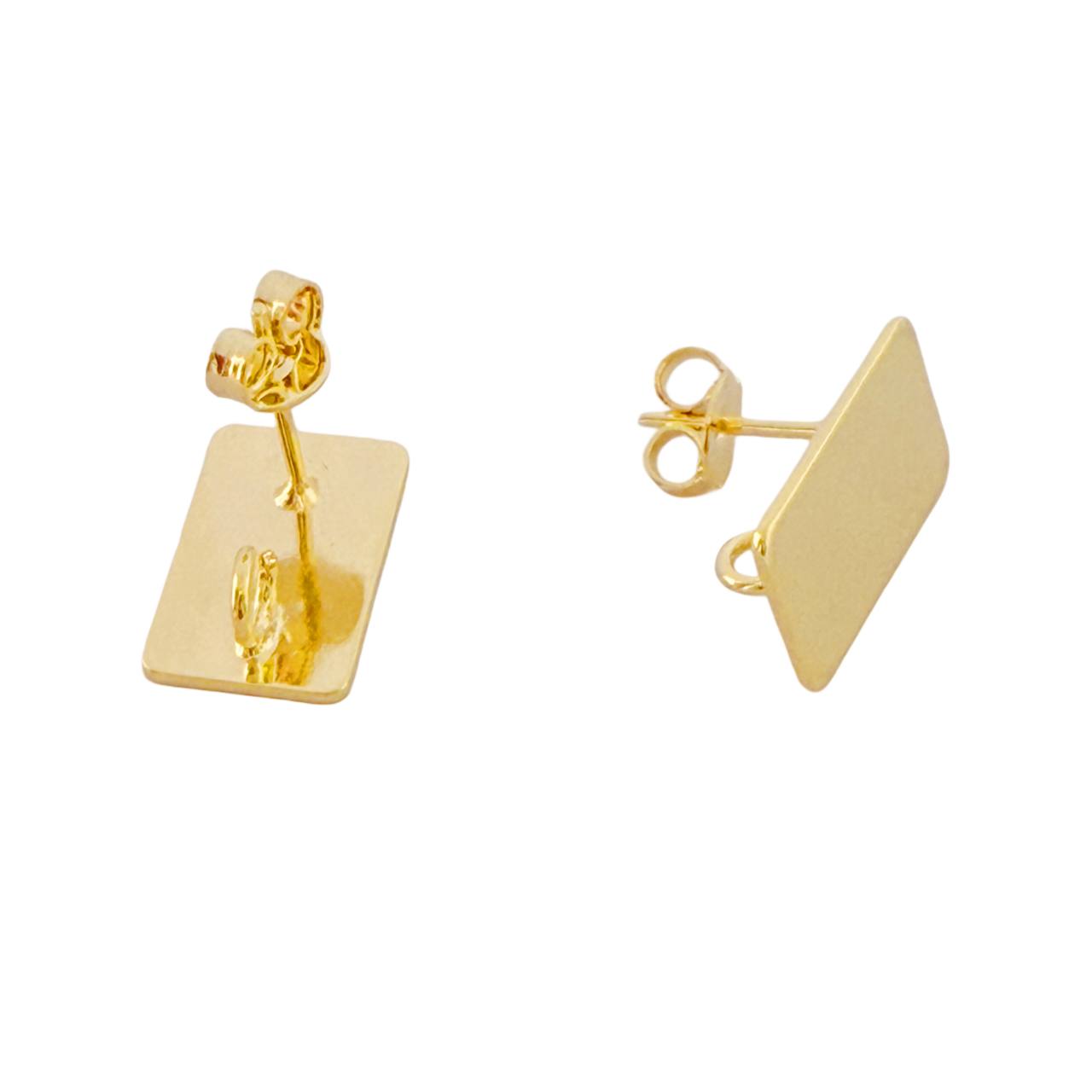 BASE DE ARO B/ORO 3MS RECTANGULAR PLANA 14X9MM CON ARGOLLA SOLDADA | Adri Accesorios