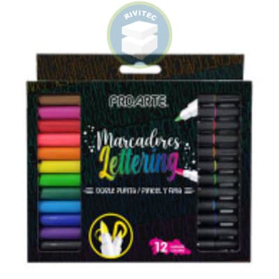 MARCADOR DOBLE PUNTA LETTERING 12 COLORES | Rivitec