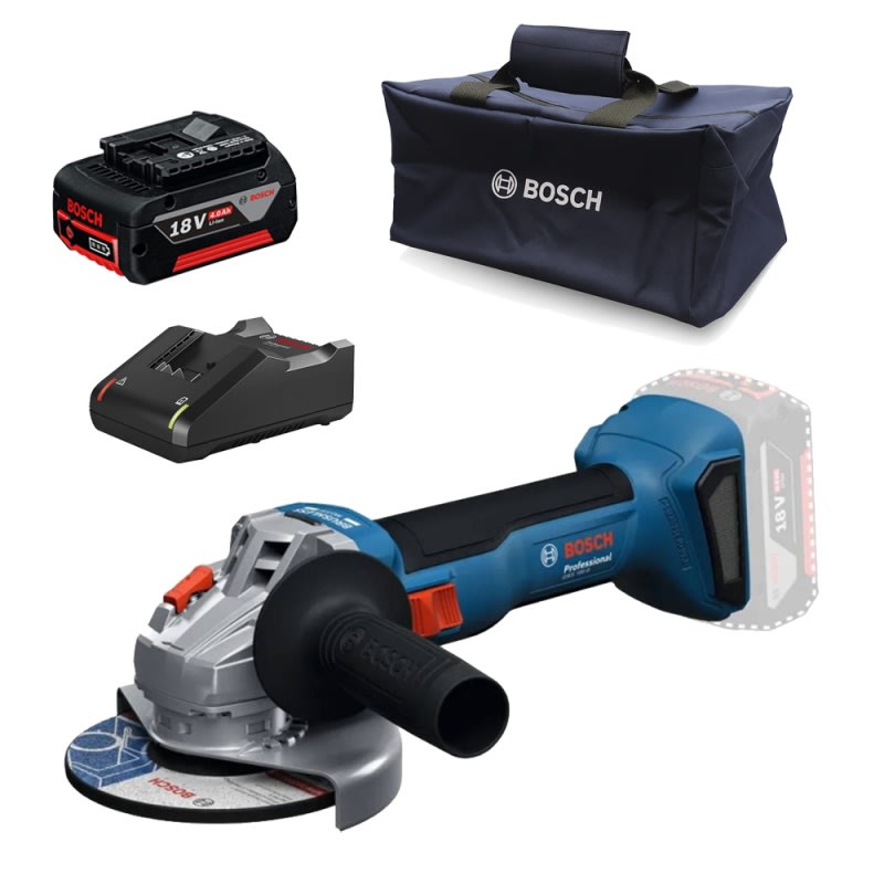Amoladora Angular 5" 18V Brushless + Batería 4.0 Ah + Cargador + Bolso Bosch 0615.A50.0CR ...