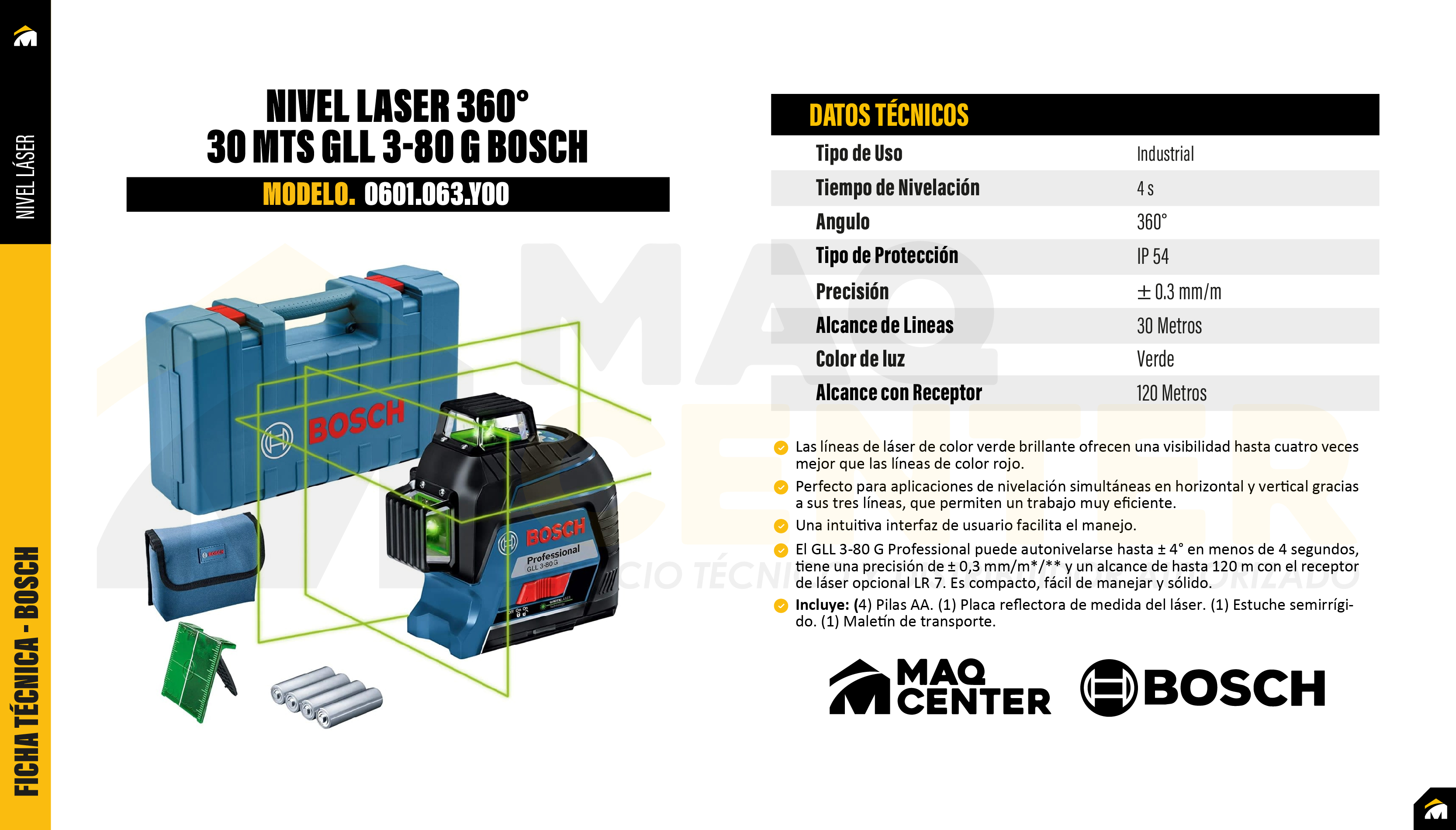 Nivel Láser de Líneas 360° GLL 3-80 G Luz Verde Bosch | MaqCenterPerú | Tienda de Herramientas ...