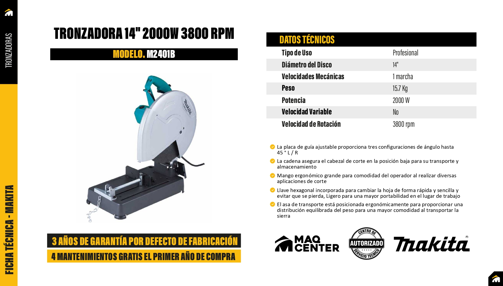 TRONZADORA DE METAL 14" /2000W MT - M2401B - MAKITA | MaqCenterPerú | Tienda de Herramientas ...