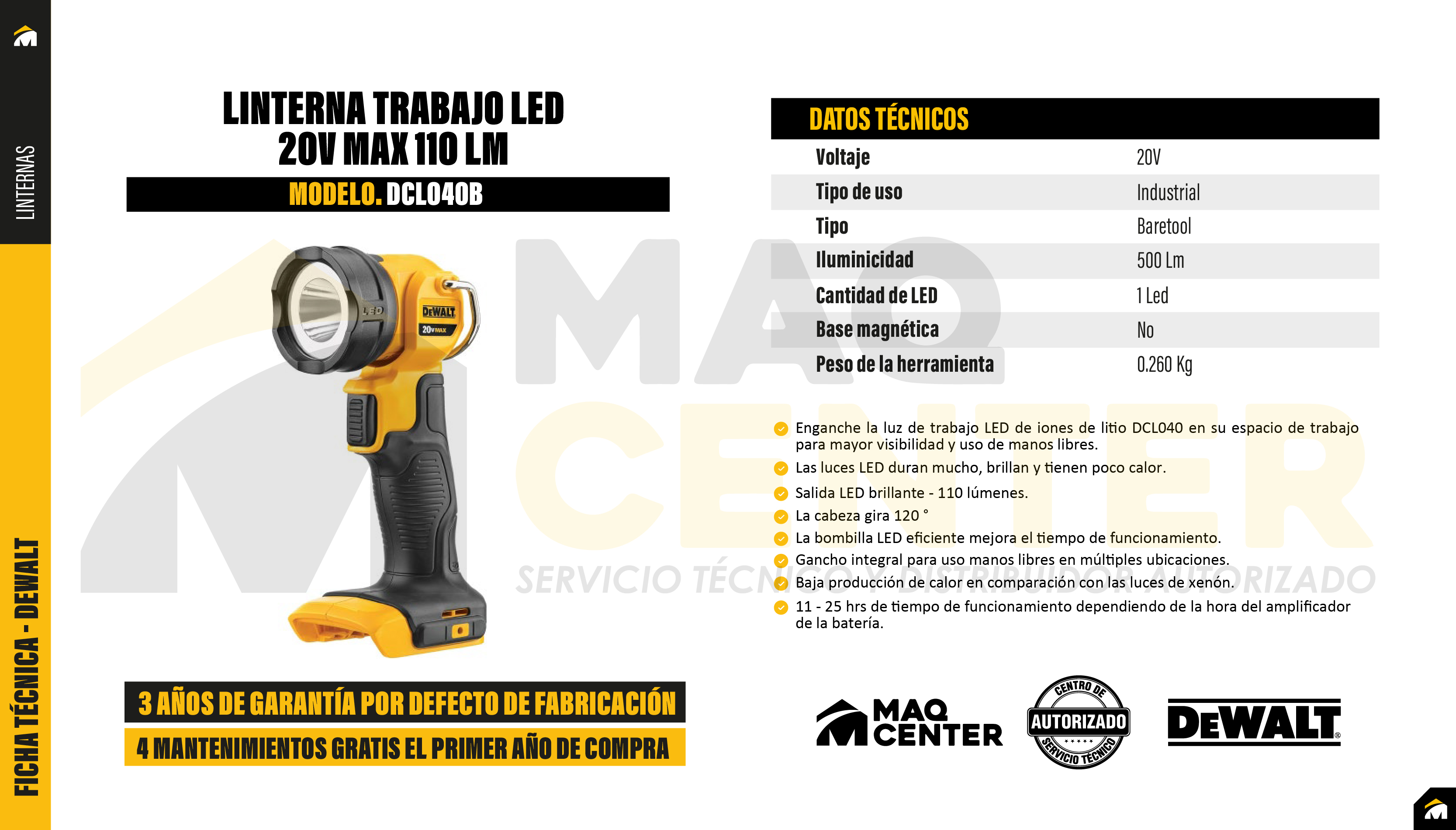 Linterna Trabajo Led 20V MAX 110Lm Dewalt DCL040 | MaqCenterPerú | Tienda de Herramientas ...