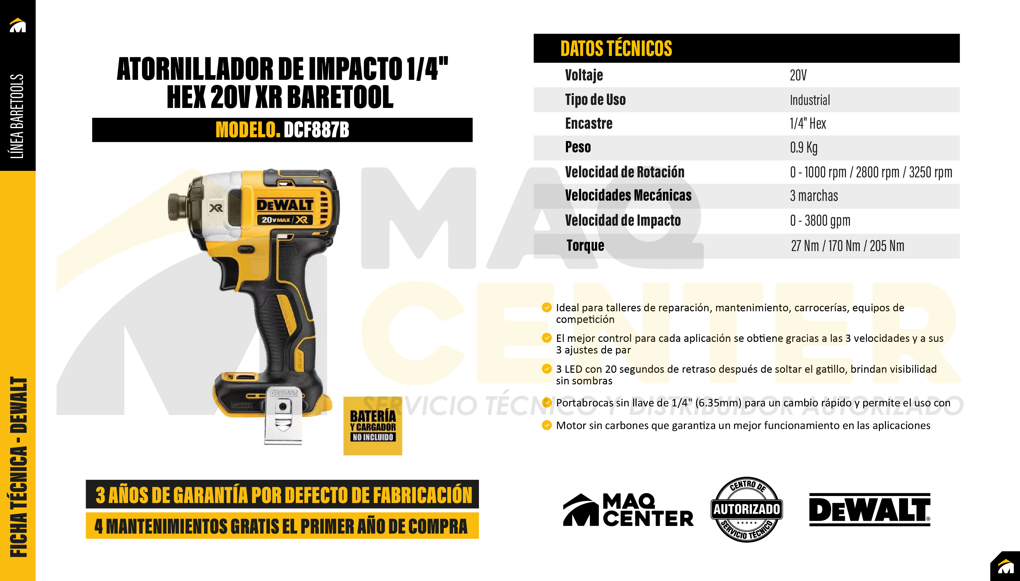 Atornillador de Impacto 1/4'' 20V Brushless Dewalt DCF887B | MaqCenterPerú | Tienda de ...