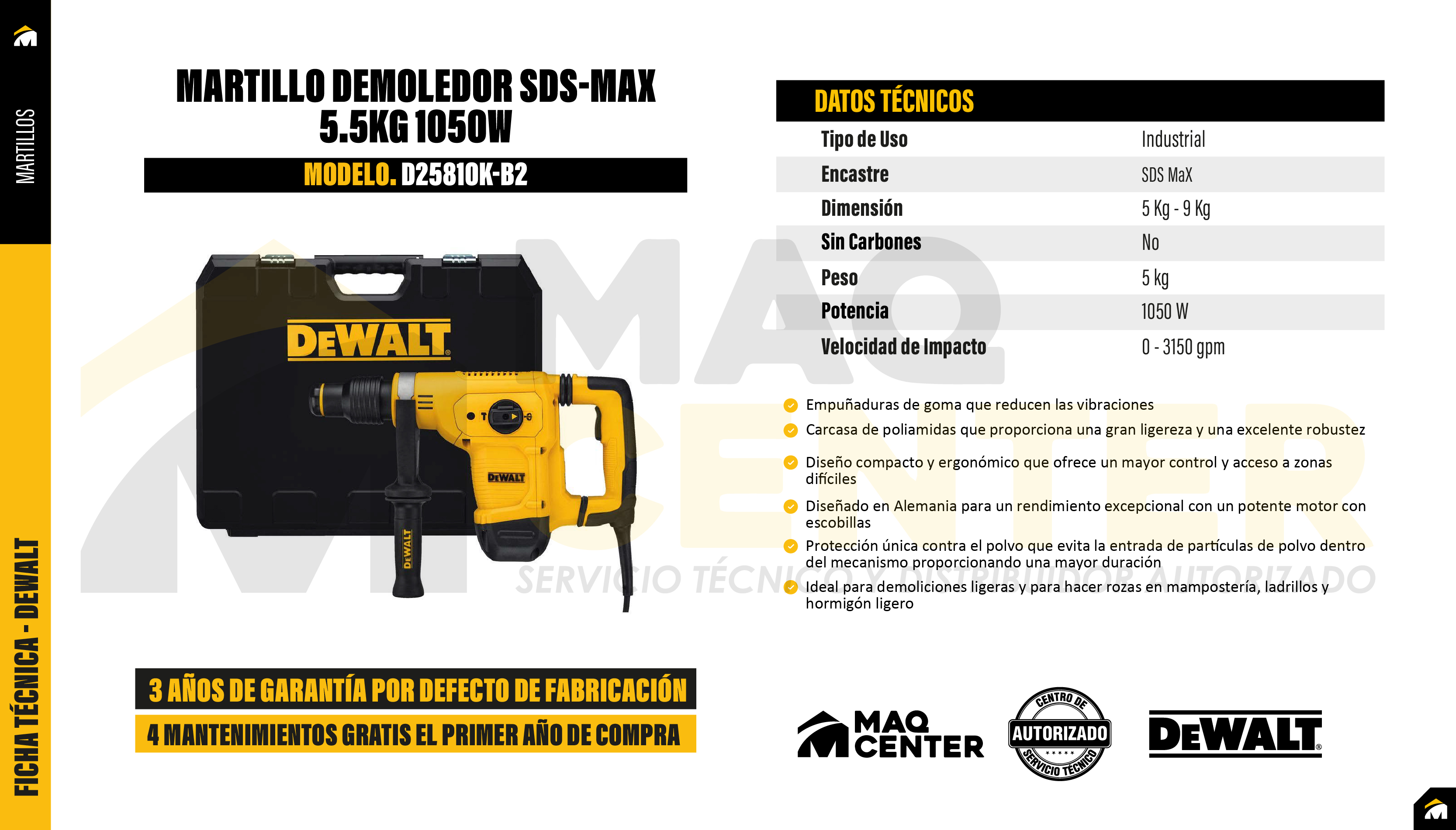 Martillo Demoledor Sds-Max 5.5Kg 1050W Dewalt D25810K-B2 ...