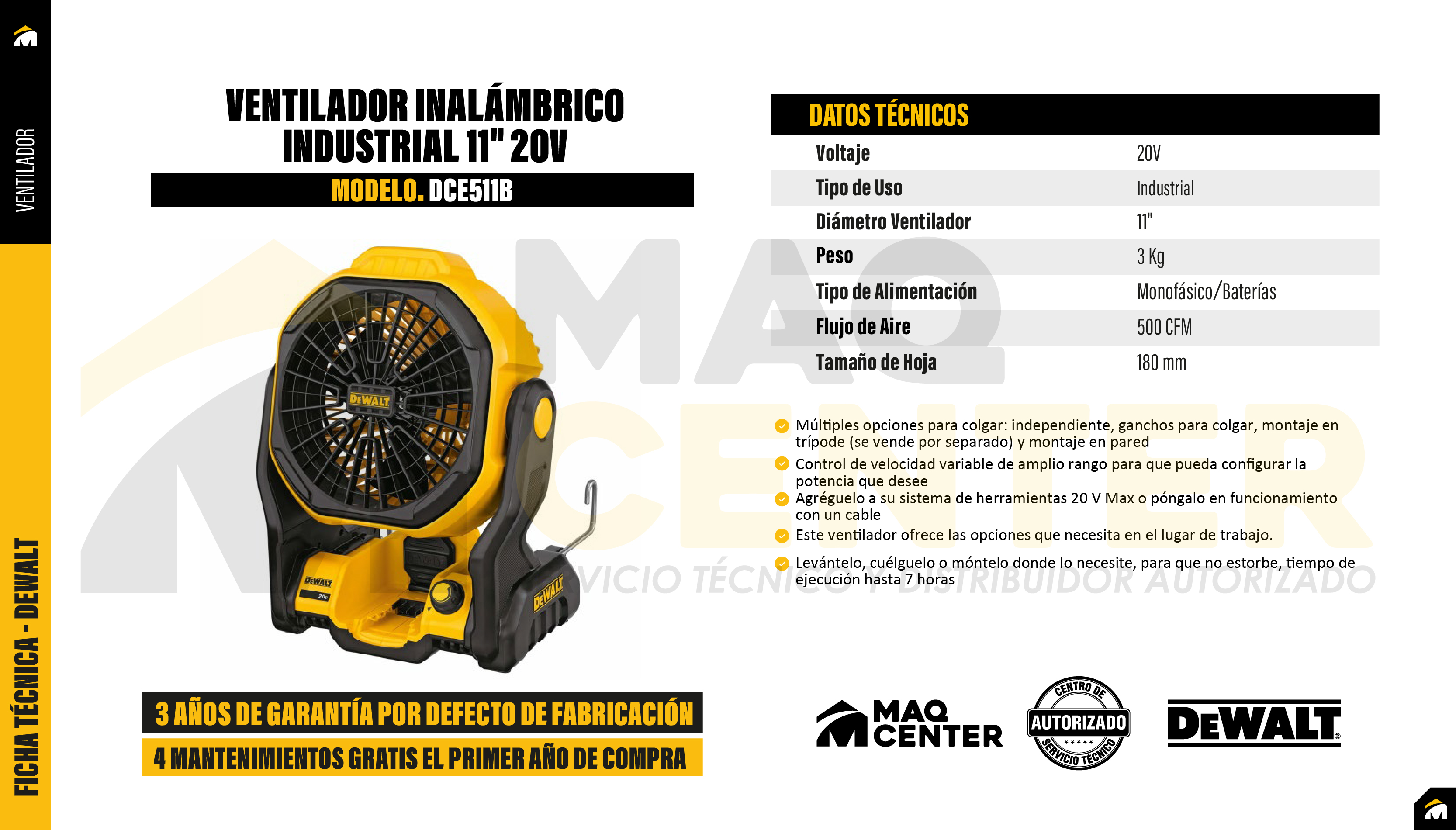 Ventilador Inalámbrico Industrial 11" 20V Dewalt DCE511B ...