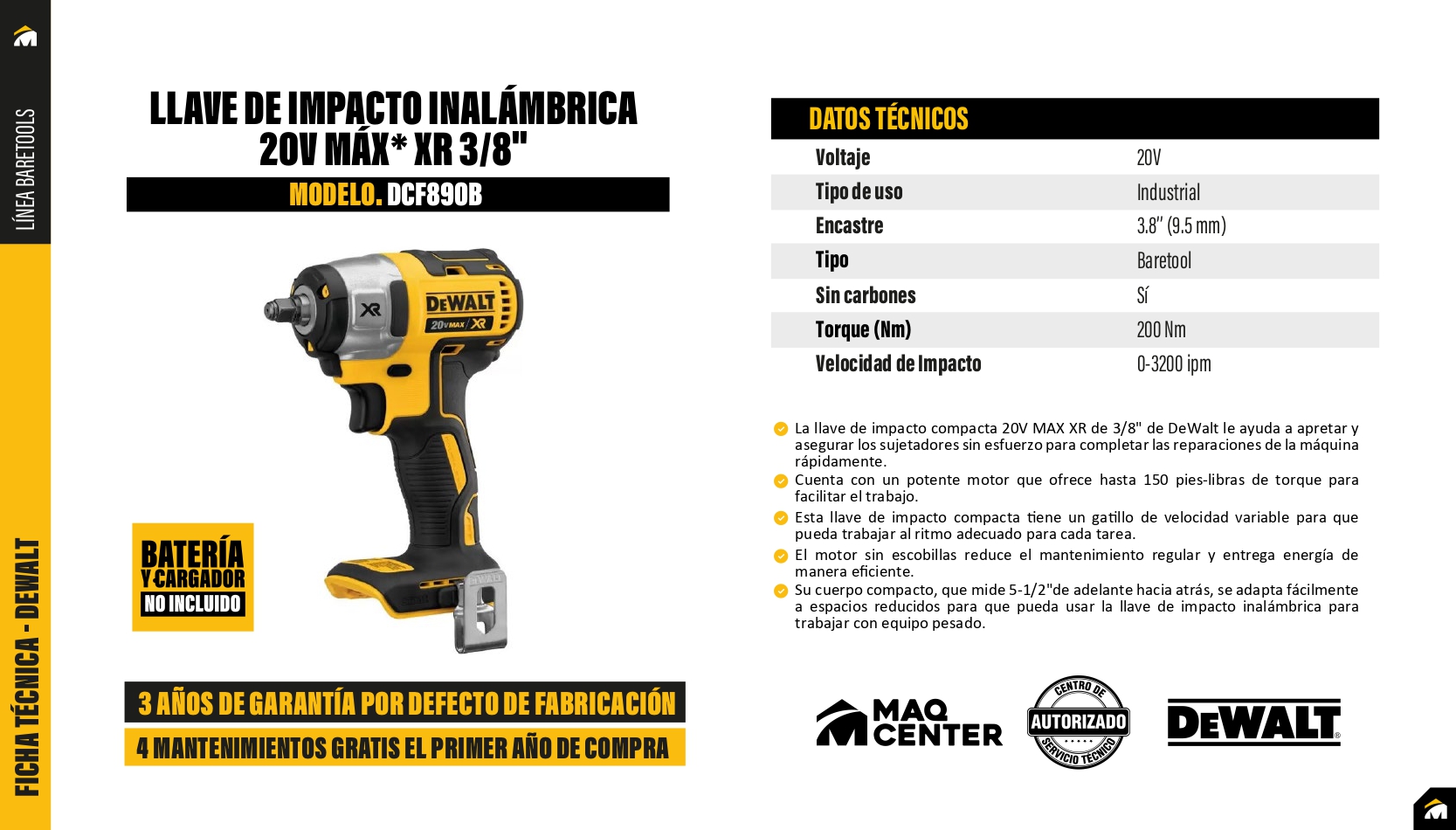 Llave de Impacto Inalámbrica 3/8'' 20V Max Xr Dewalt DCF890B | MaqCenterPerú | Tienda de ...