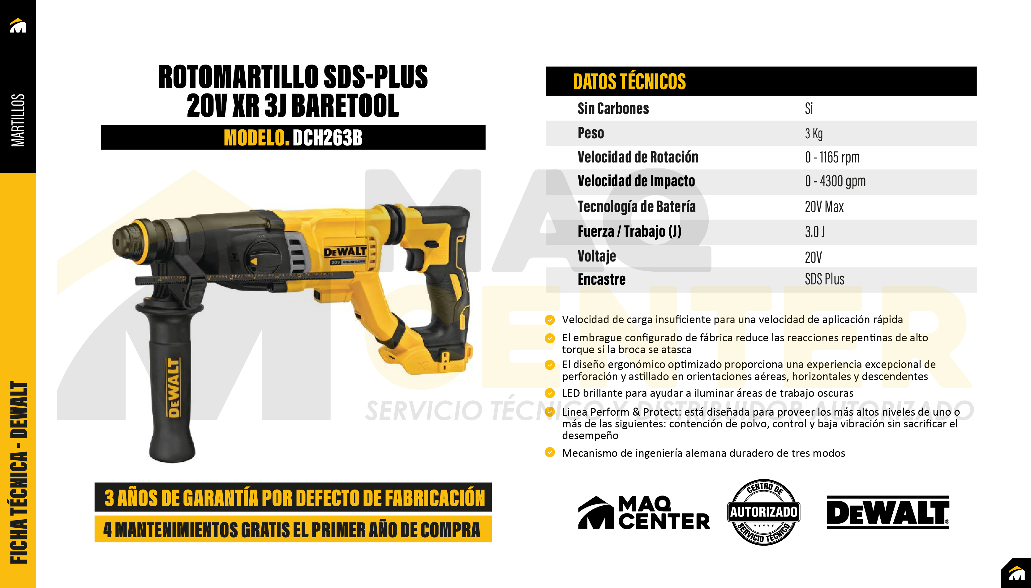 Rotomartillo SDS Plus 20V Xr 3.J Dewalt DCH263B | MaqCenterPerú ...