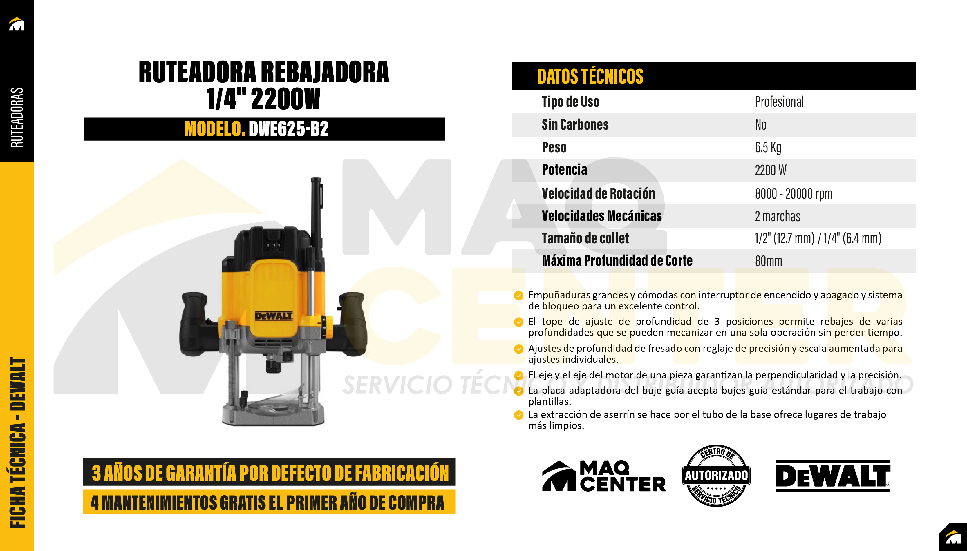 Ruteadora Rebajadora 1/4'' 2200W Dewalt DWE625-B2 | MaqCenterPerú ...