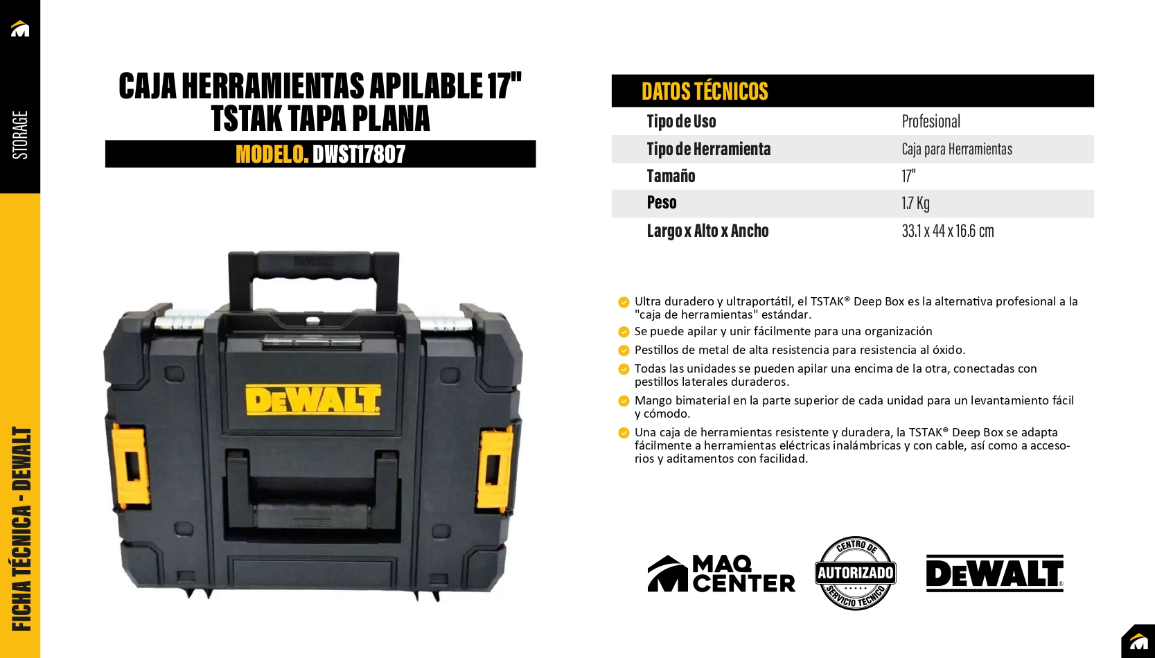 Caja de Herramientas Apilable 17'' Tstak Dewalt DWST17807 ...