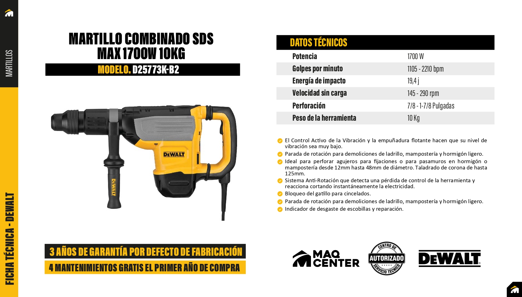 Rotomartillo SDS Max Minero 1700W 10Kg Dewalt D25773K-B2 ...