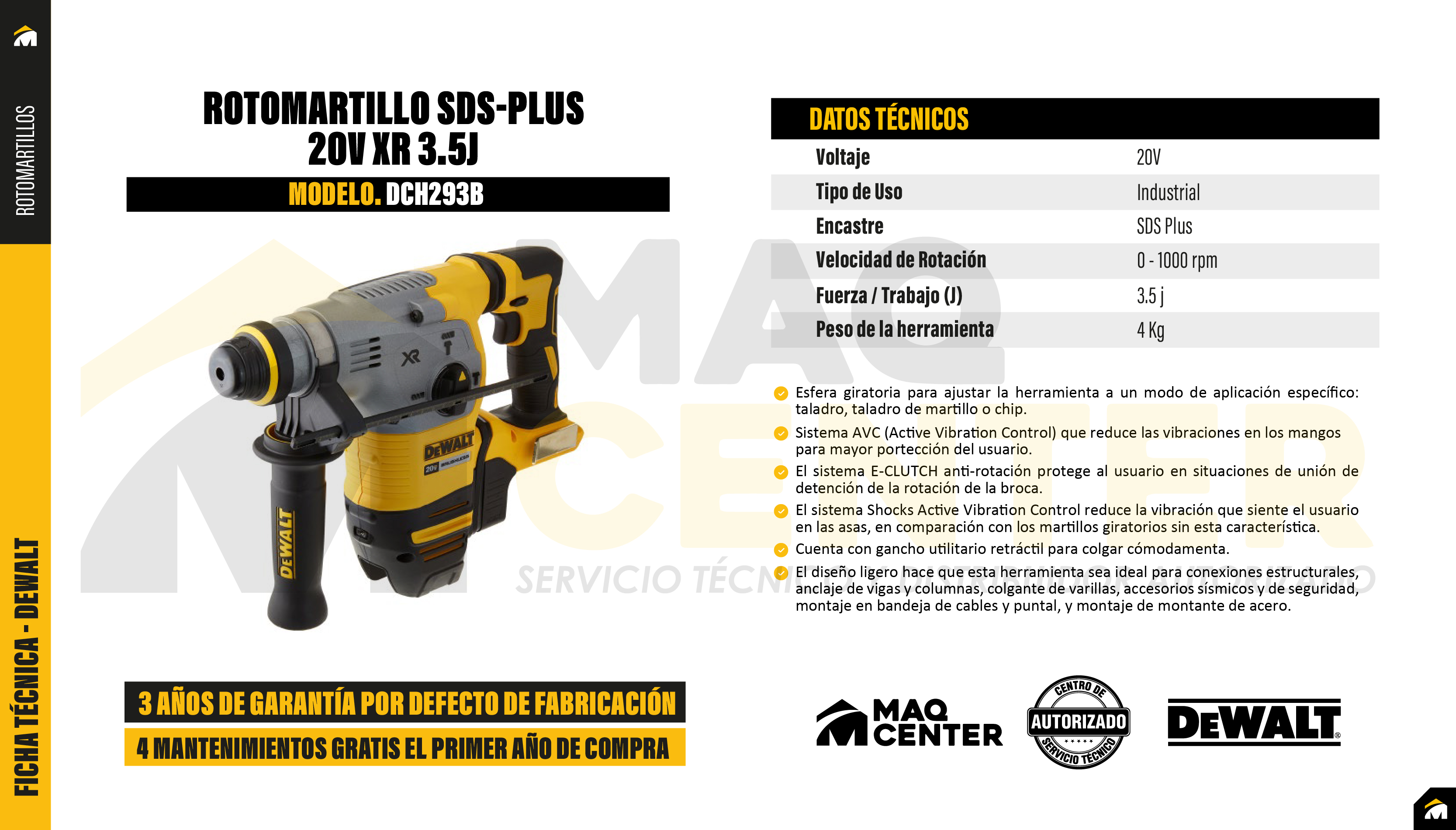 Rotomartillo SDS Plus 20V XR 3.5J Baretool Dewalt DCH293B ...