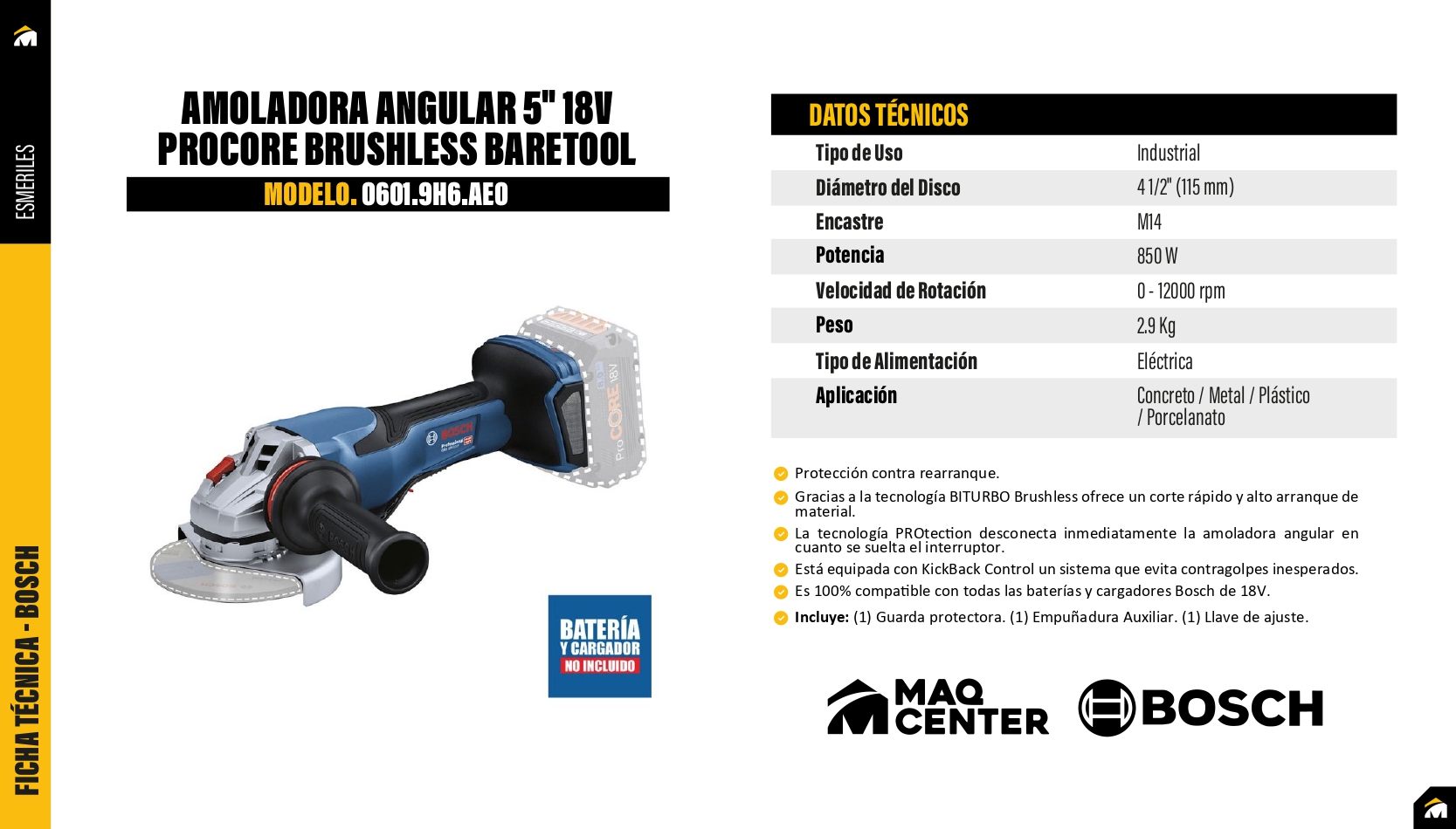 Esmeril Angular 5" 18V ProCore Brushless Bosch GWS 18V-15 P 0601.9H6.AE0 | MaqCenterPerú ...