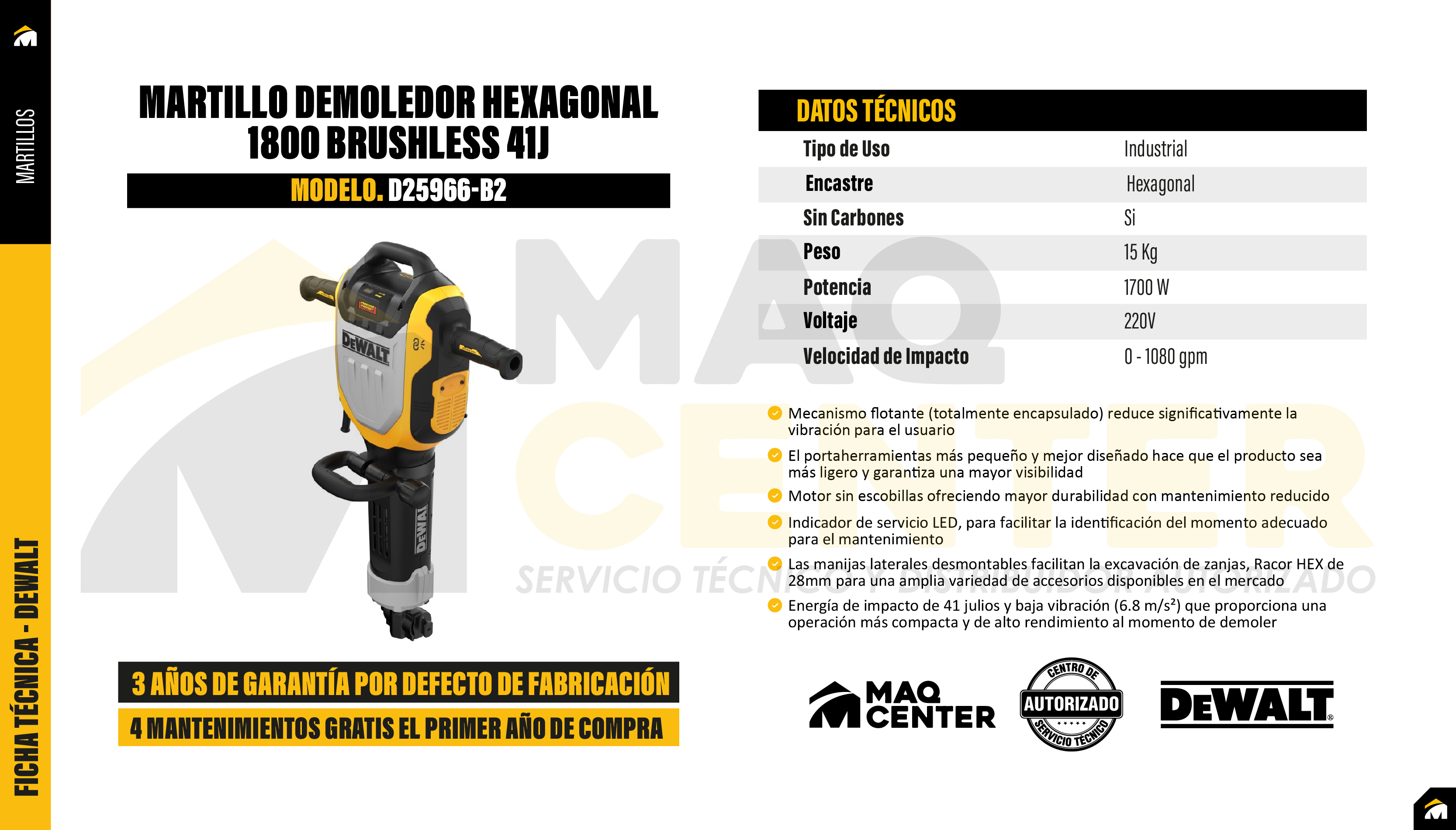 Martillo Demoledor Hexagonal 1800W Brushless 41J Dewalt D25966-B2 | MaqCenterPerú | Tienda de ...