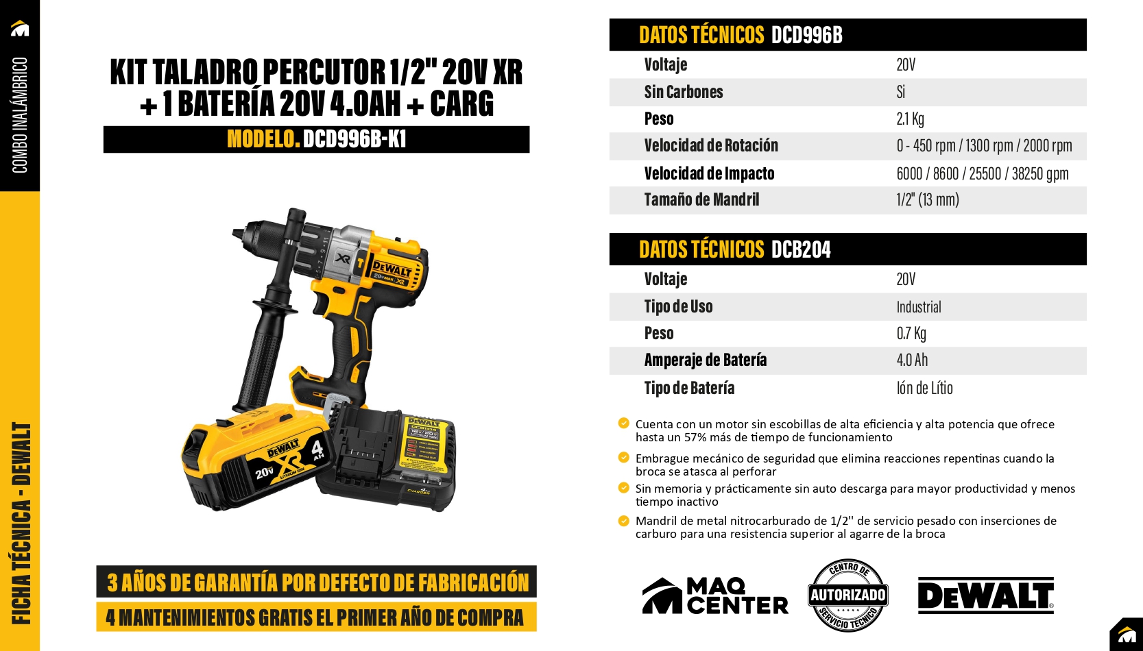 Kit Taladro Percutor 1/2'' 20V Xr + 1 Batería 20V 5.0Ah + Cargador ...