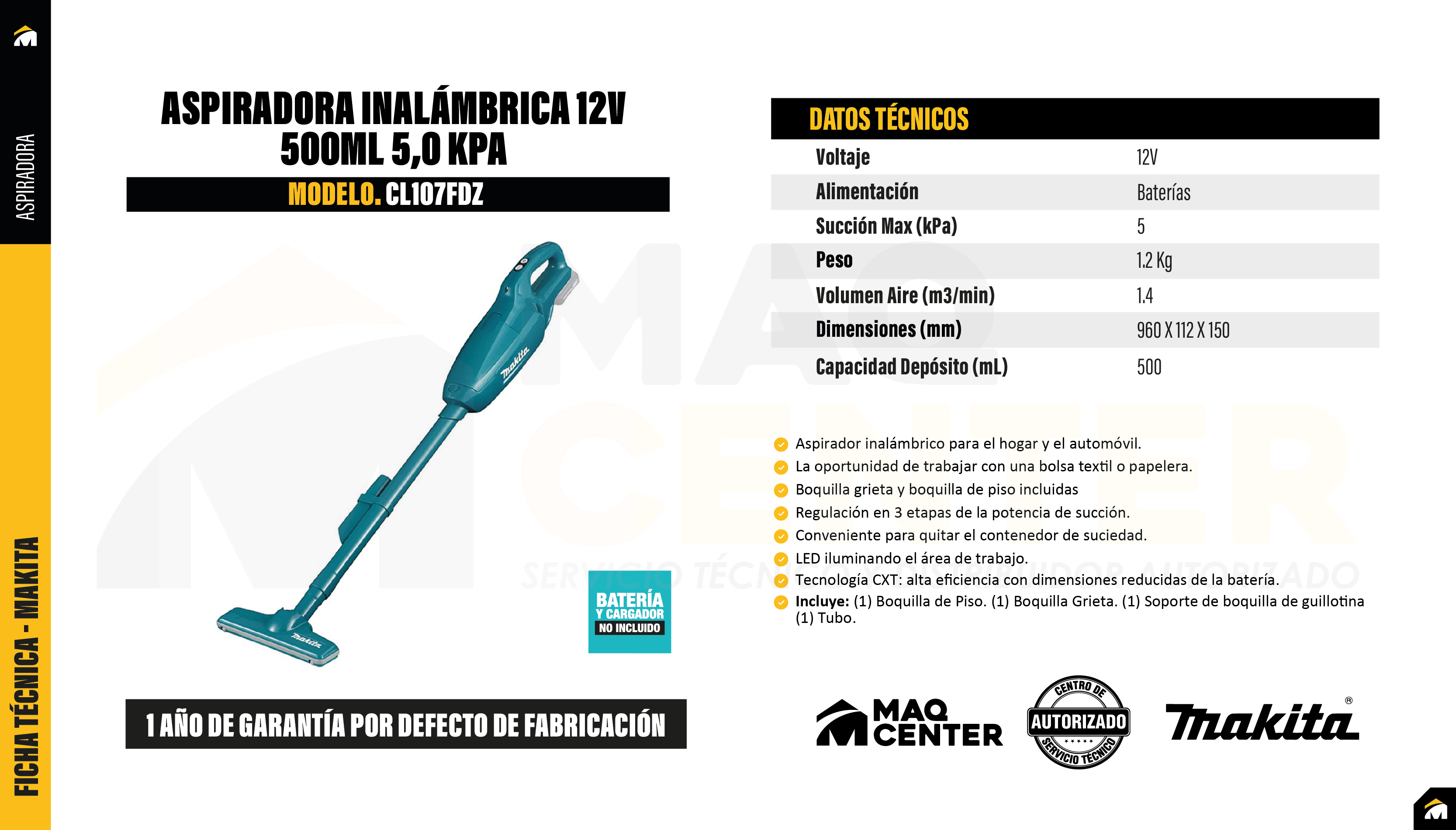 Aspiradora Inalámbrica 12V Makita CL107FDZ - MAKITA | MaqCenterPerú | Tienda de Herramientas ...