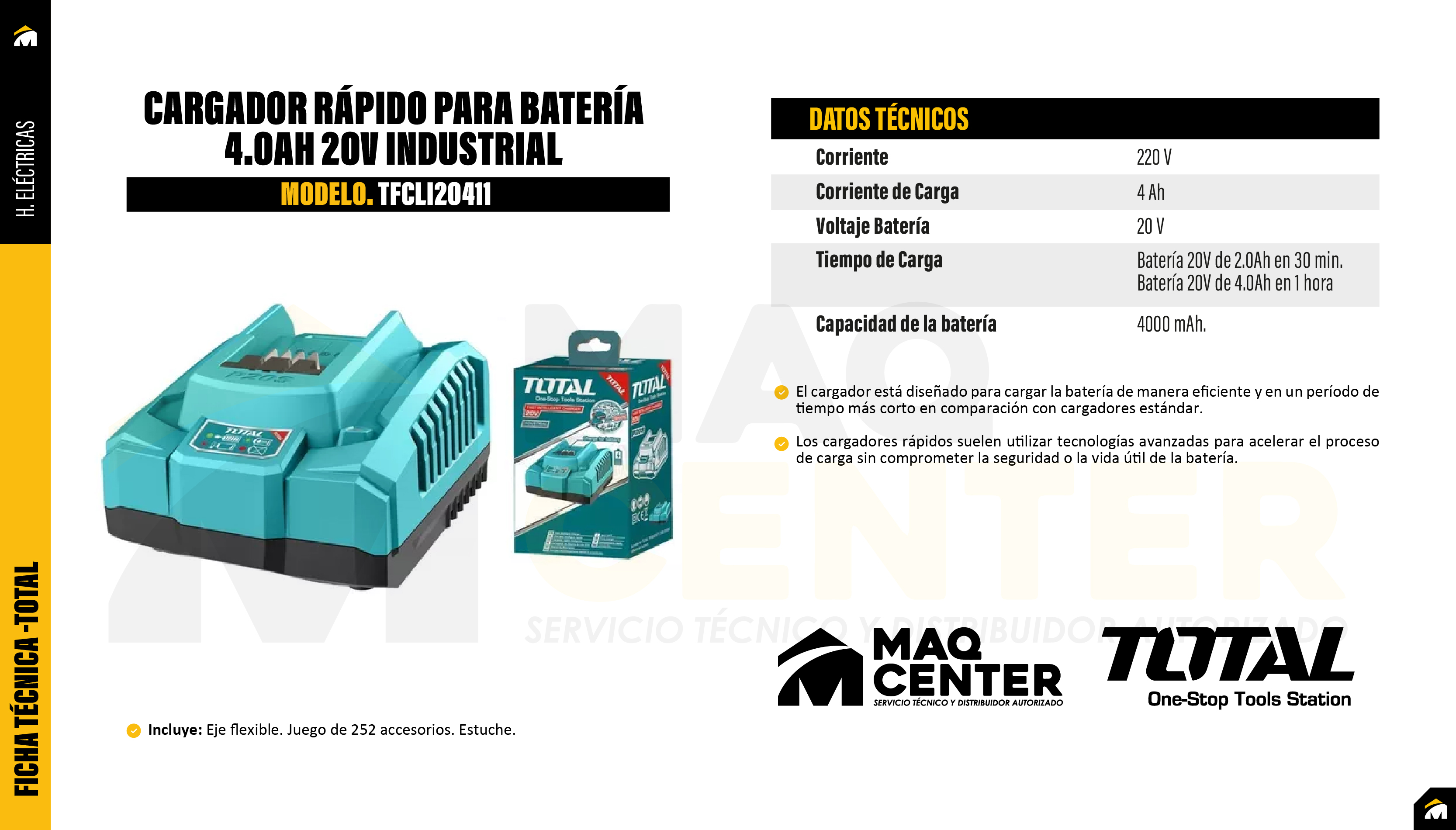 Cargador Rápido para Batería 4.0Ah 20V Industrial Total TFCLI20411 ...