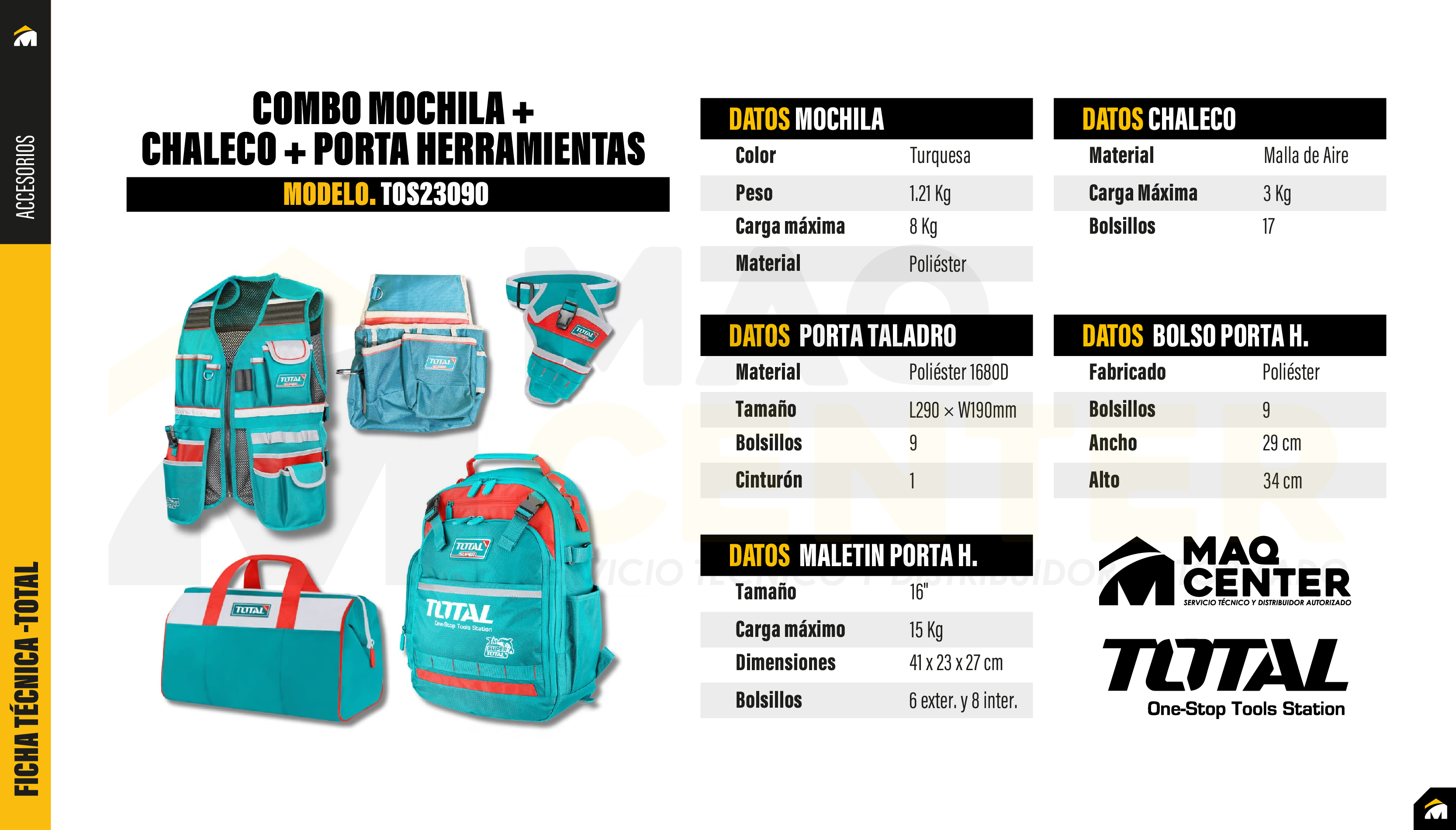 Combo de Almacenamiento 5 Pzas Mochila + Porta Herramientas Total ...