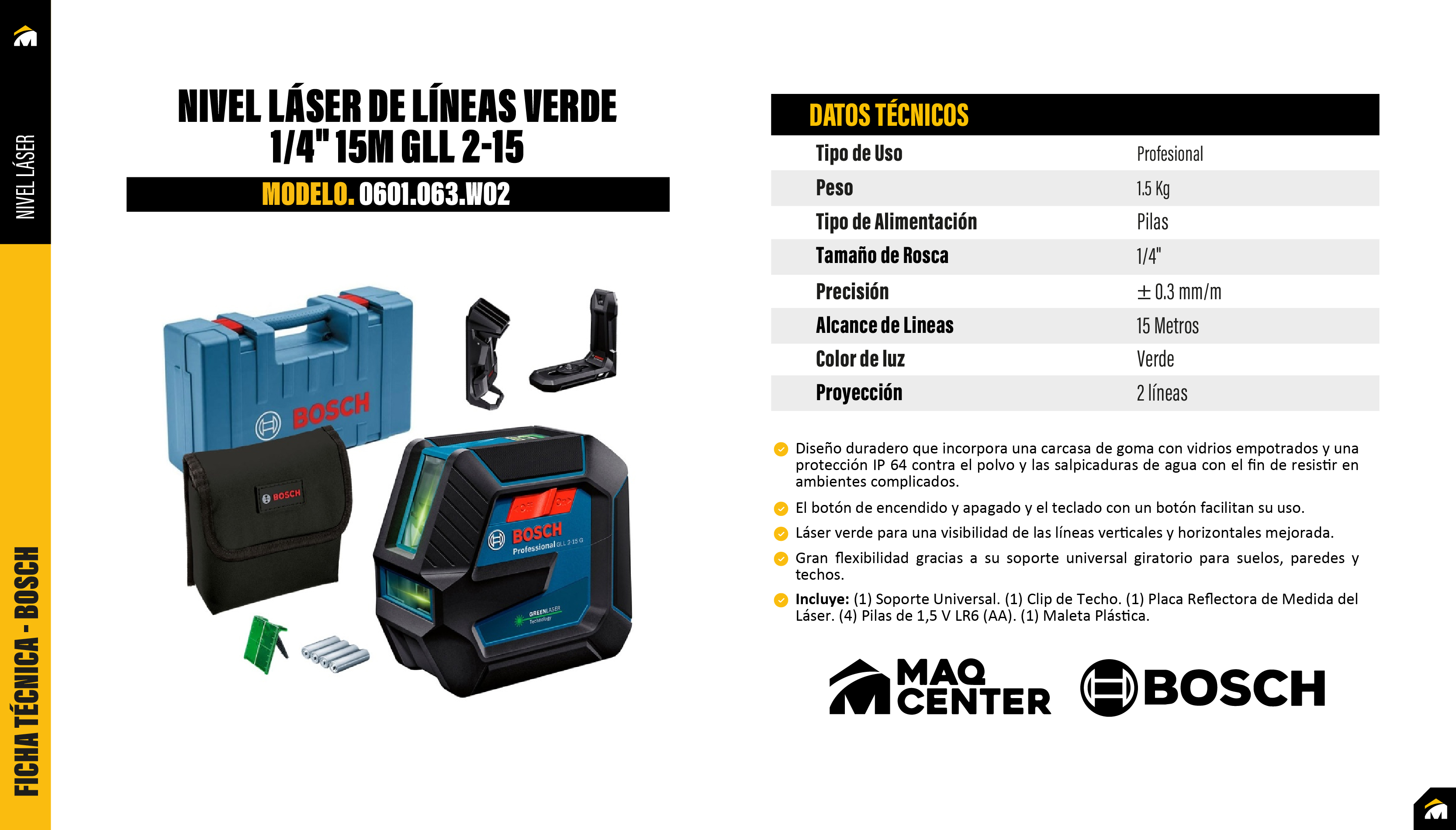Nivel Láser de Líneas Verdes 1/4'' GLL 2-15 G Bosch 0601.063.W02 | MaqCenterPerú | Tienda de ...