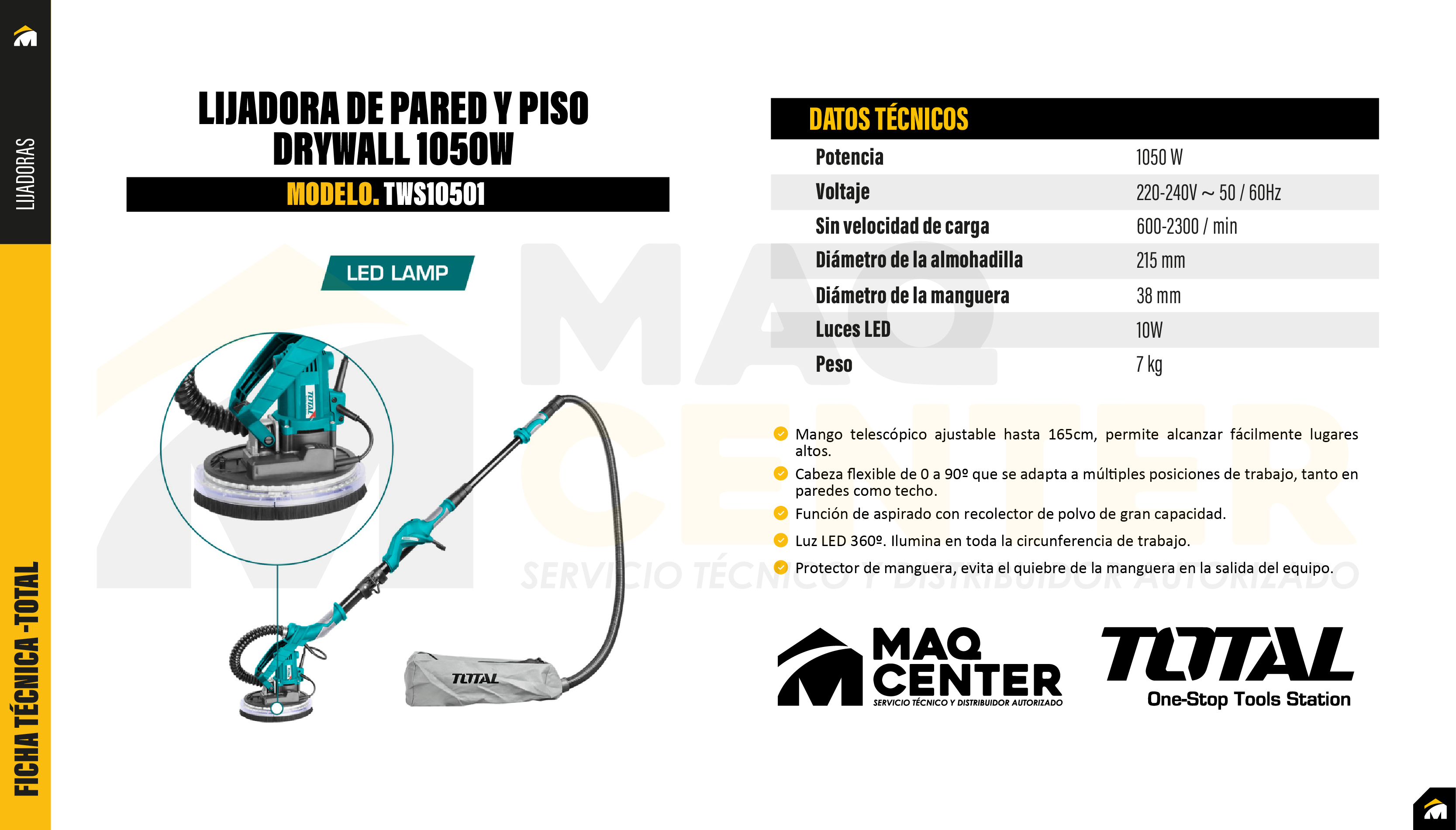Lijadora de Pared y Piso Drywall 1050w Total tools TWS10501 ...