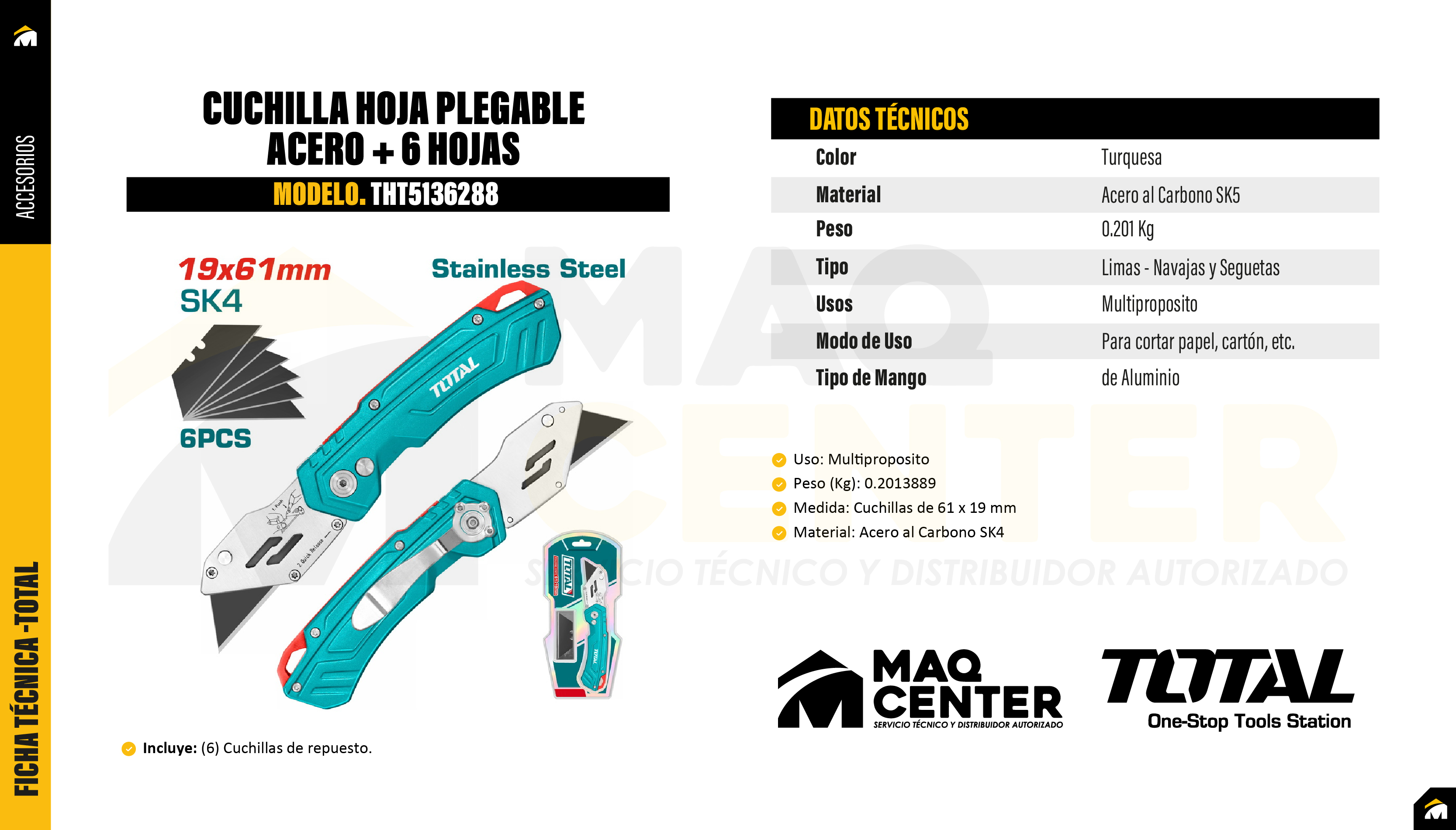 Cuchilla Hoja Plegable Acero + 6 Hojas Total THT5136288 | MaqCenterPerú ...