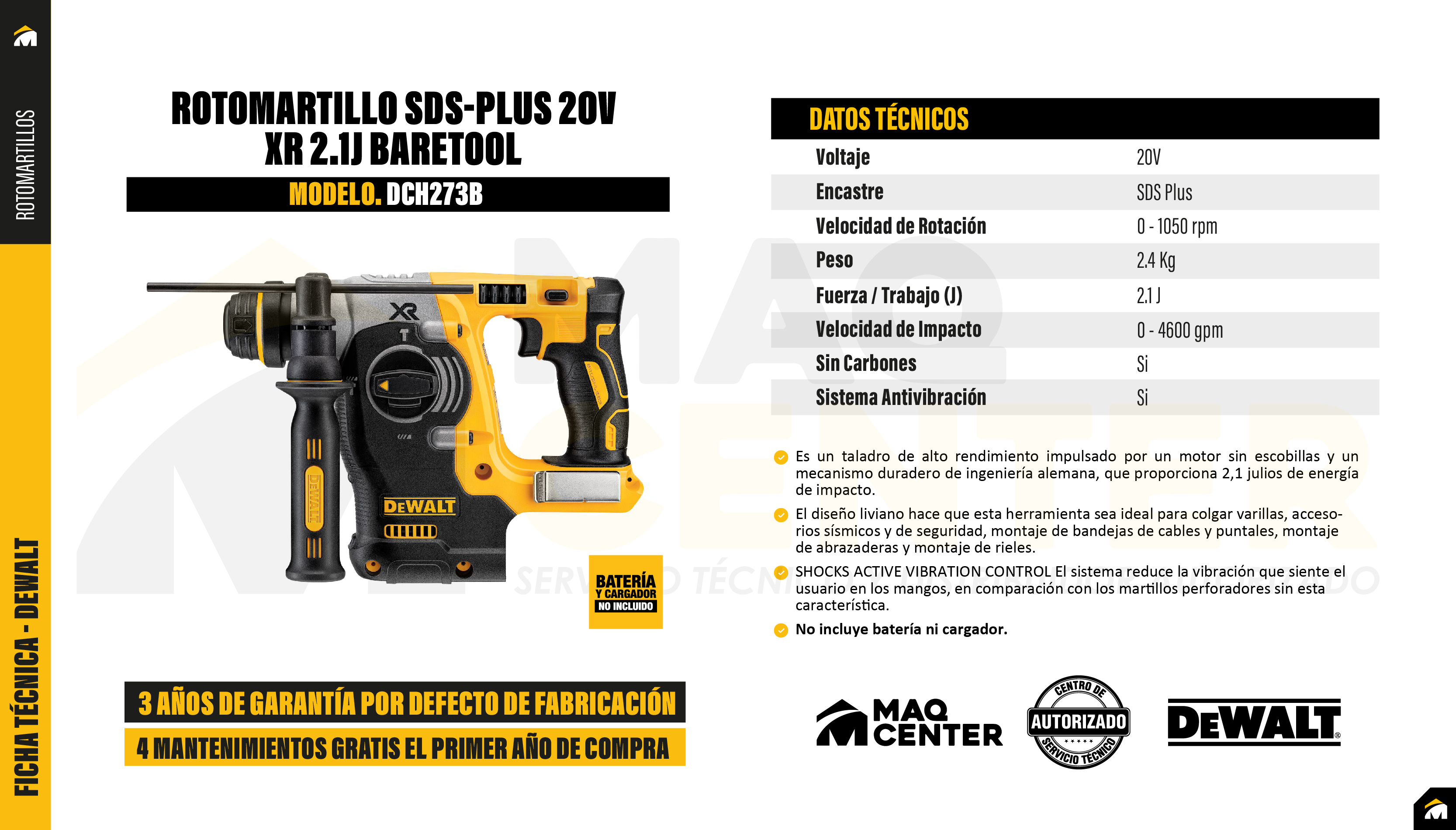 Rotomartillo Sds-Plus 20V XR 2.1J Baretool Dewalt DCH273B ...