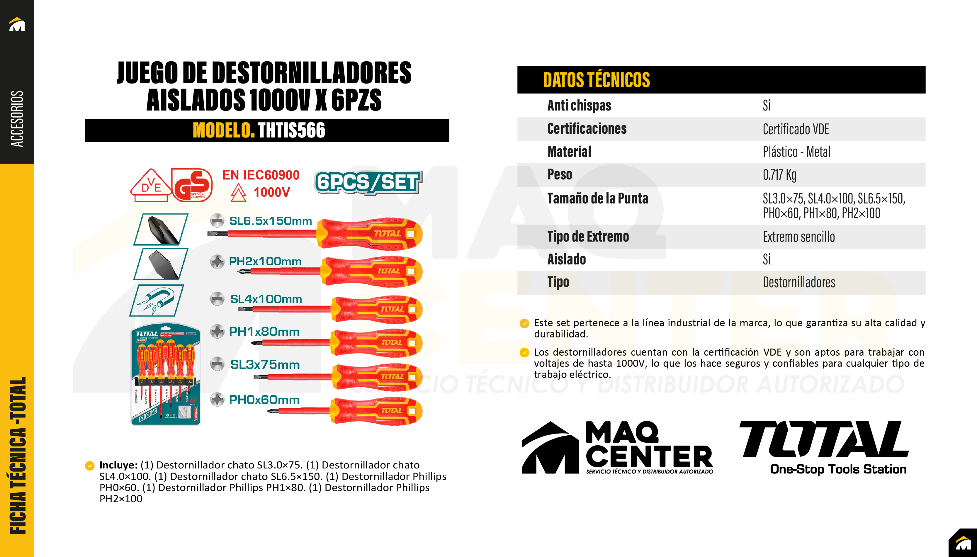 SET DE 6 DESTORNILLADORES AISLADOS 1000V THTIS566 TOTAL | MaqCenterPerú ...