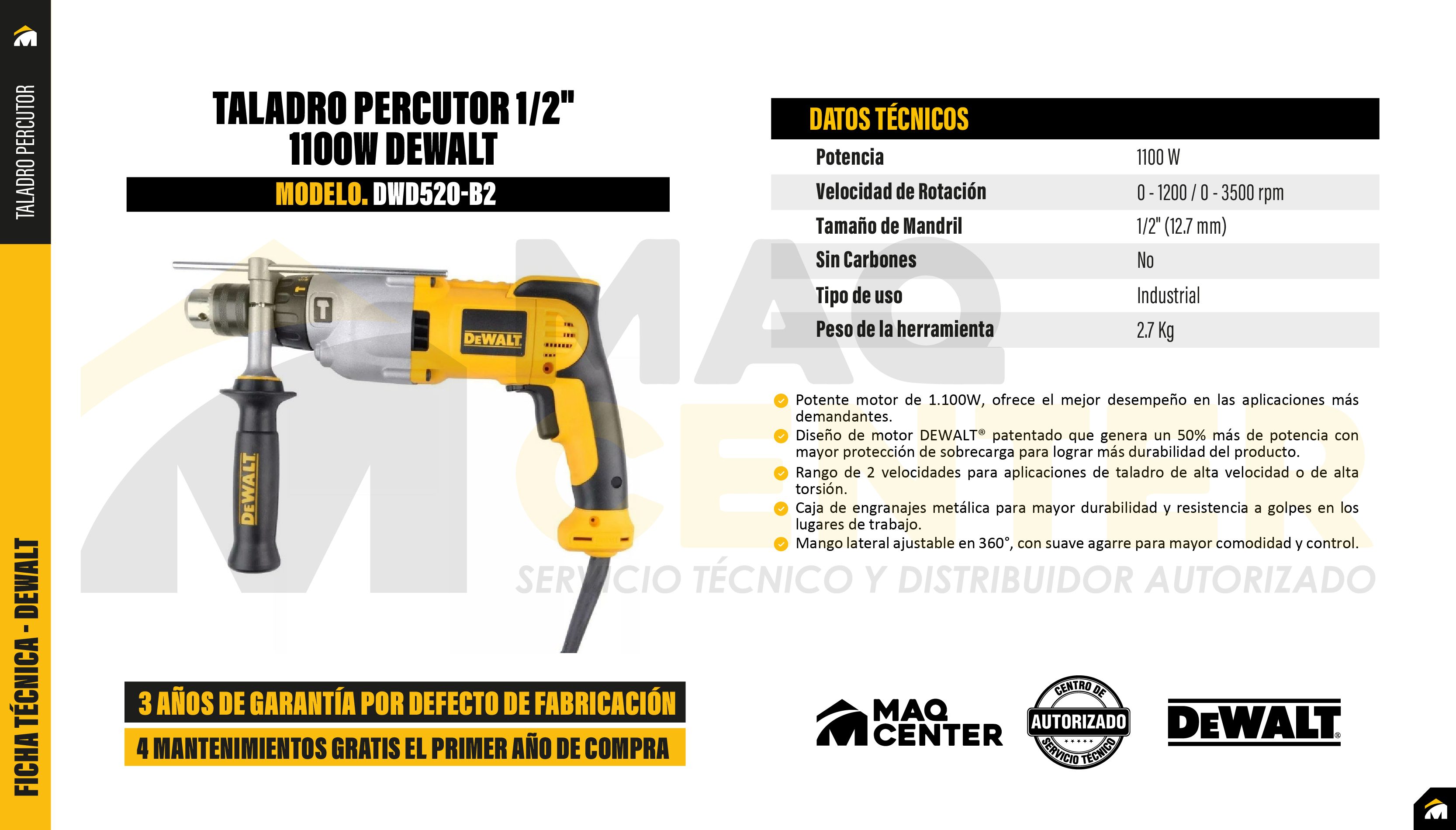 Taladro Percutor 1/2'' 1100W 56000 Gpm Dewalt DWD520-B2 | MaqCenterPerú ...