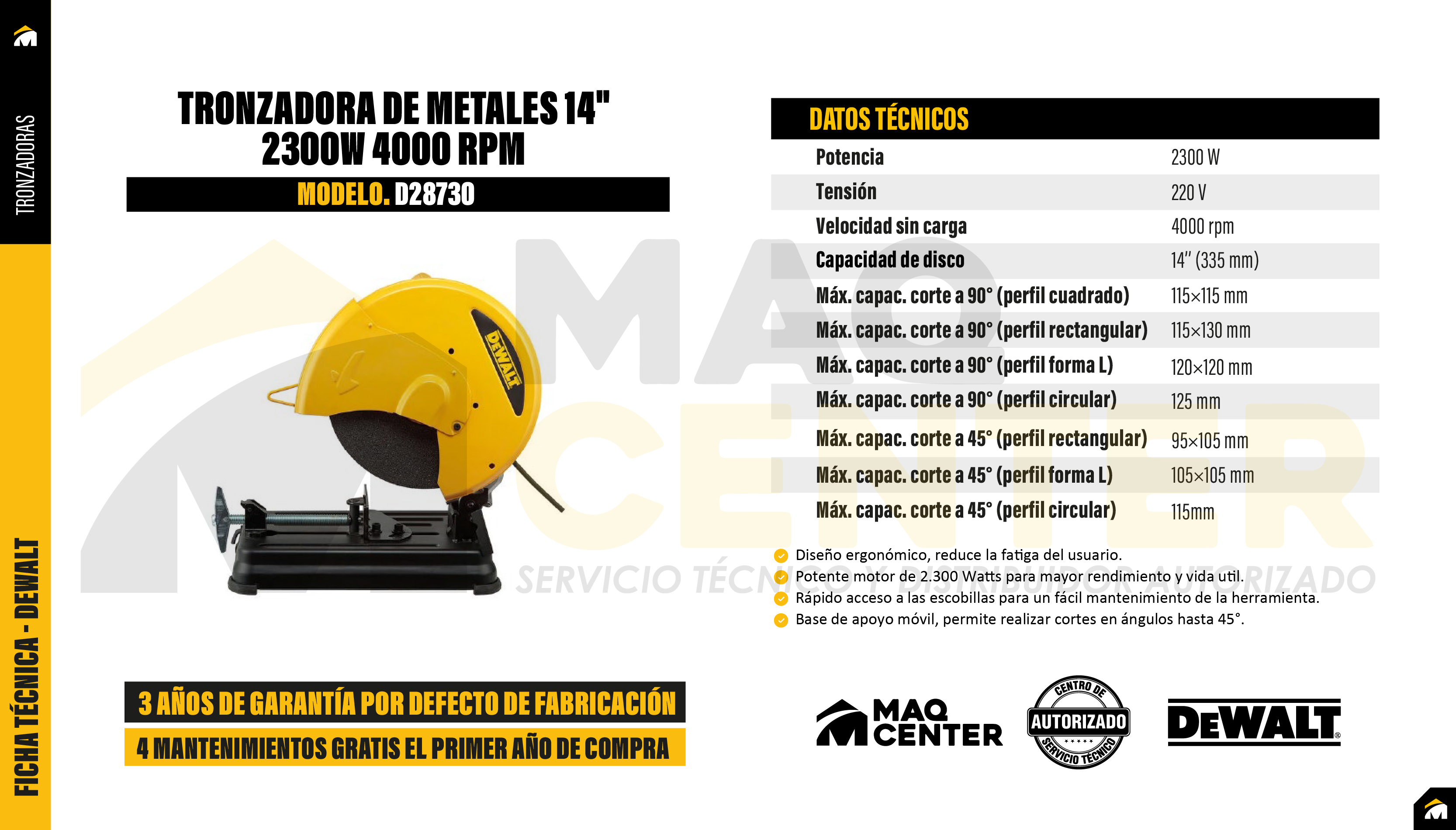 Tronzadora de Metales 14" 2300W Dewalt D28730-B2 | MaqCenterPerú ...