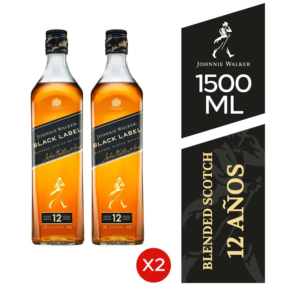 Pack Whisky JOHNNIE WALKER Black Label Botella 750ml Caja 2un | Eco Ahorro